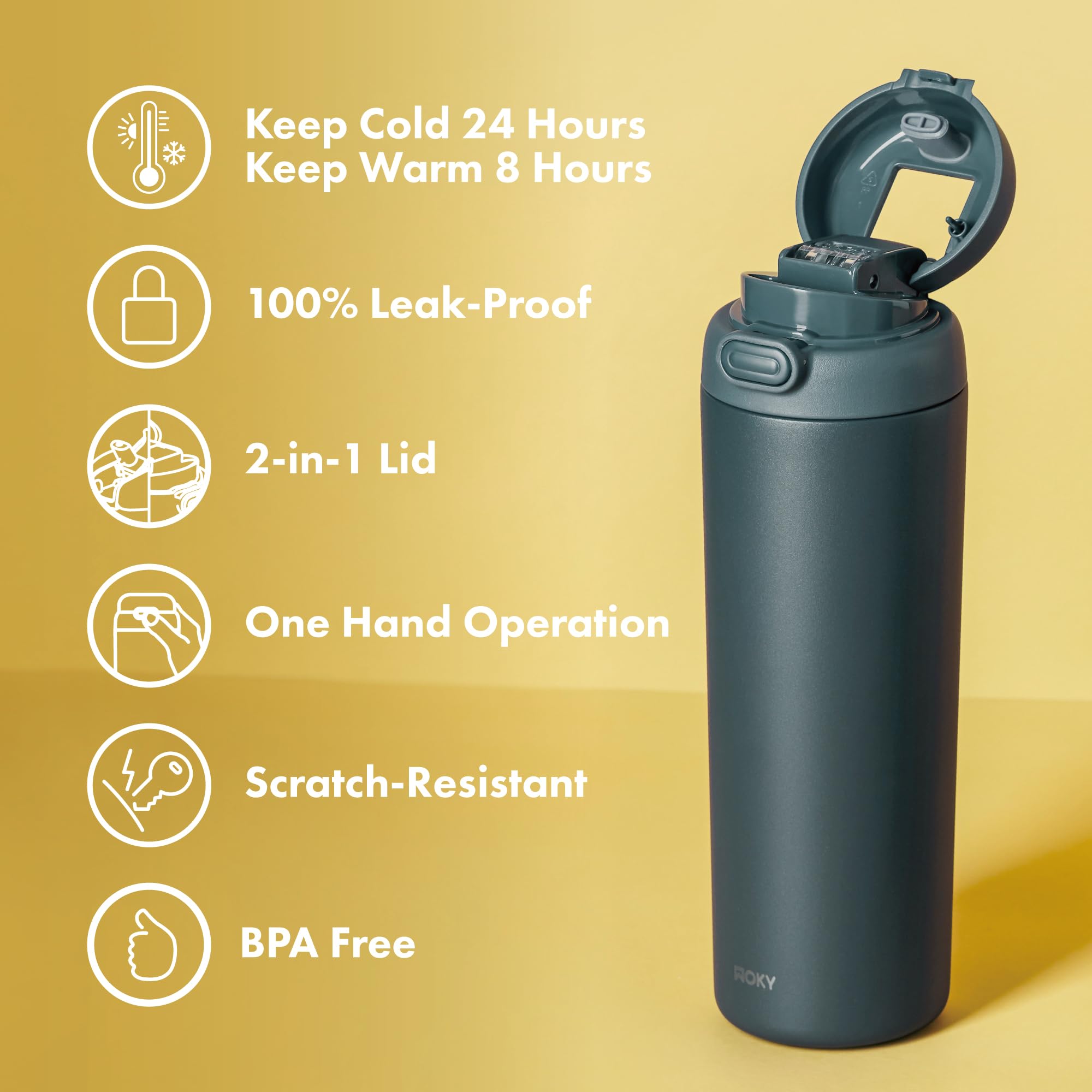 WOKY TICERA Titanium Ceramic Thermos 28.7oz Insulated Tumbler with Straw and Silicone Pad, Leak-Proof and Sweat-Proof, Reusable for Gym, Travel, & Everyday Use | Hot & Cold Drinks (Green)
