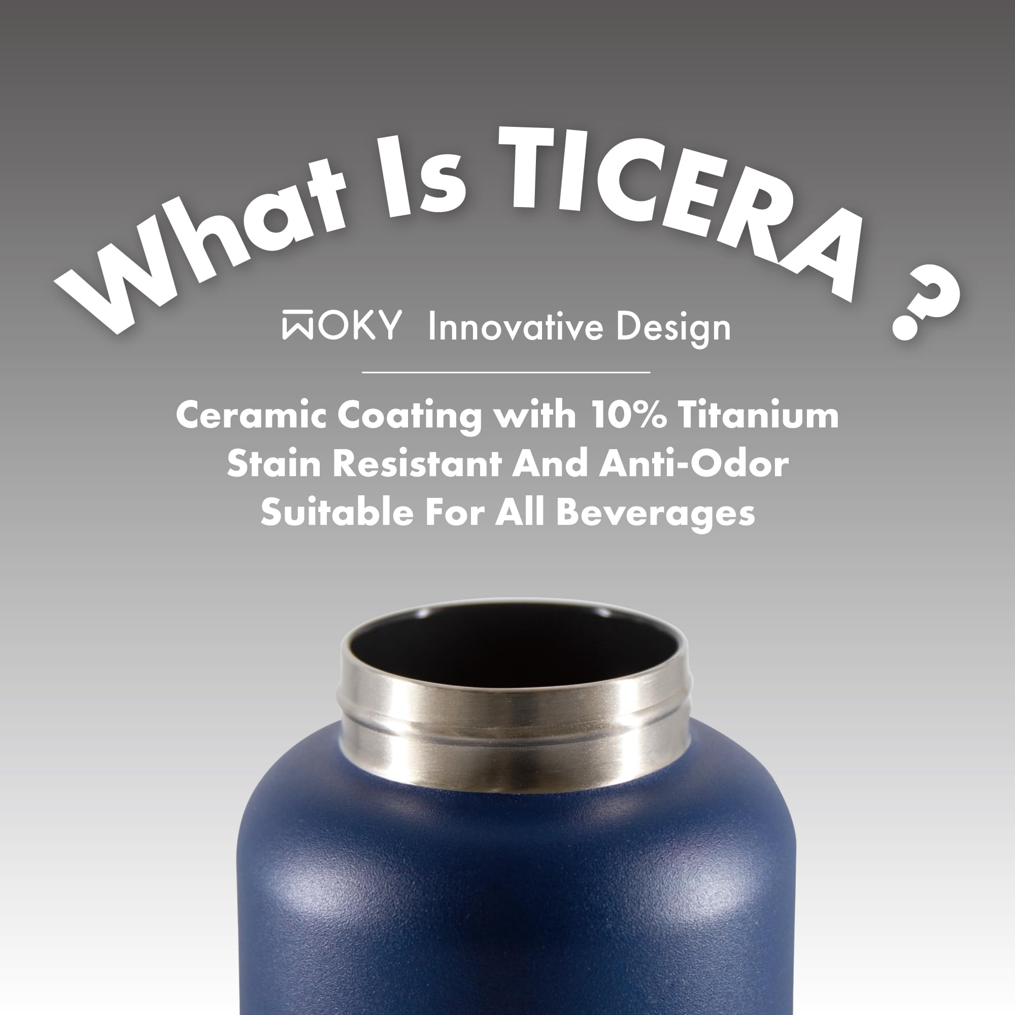 WOKY TICERA 40oz Titanium Ceramic Coated Tumbler - Navy Blue - Stainless Steel Vacuum Insulated Water Bottle, Leak-Proof, Hook Handle Lid - Ideal for Gym, Travel, and Everyday Use