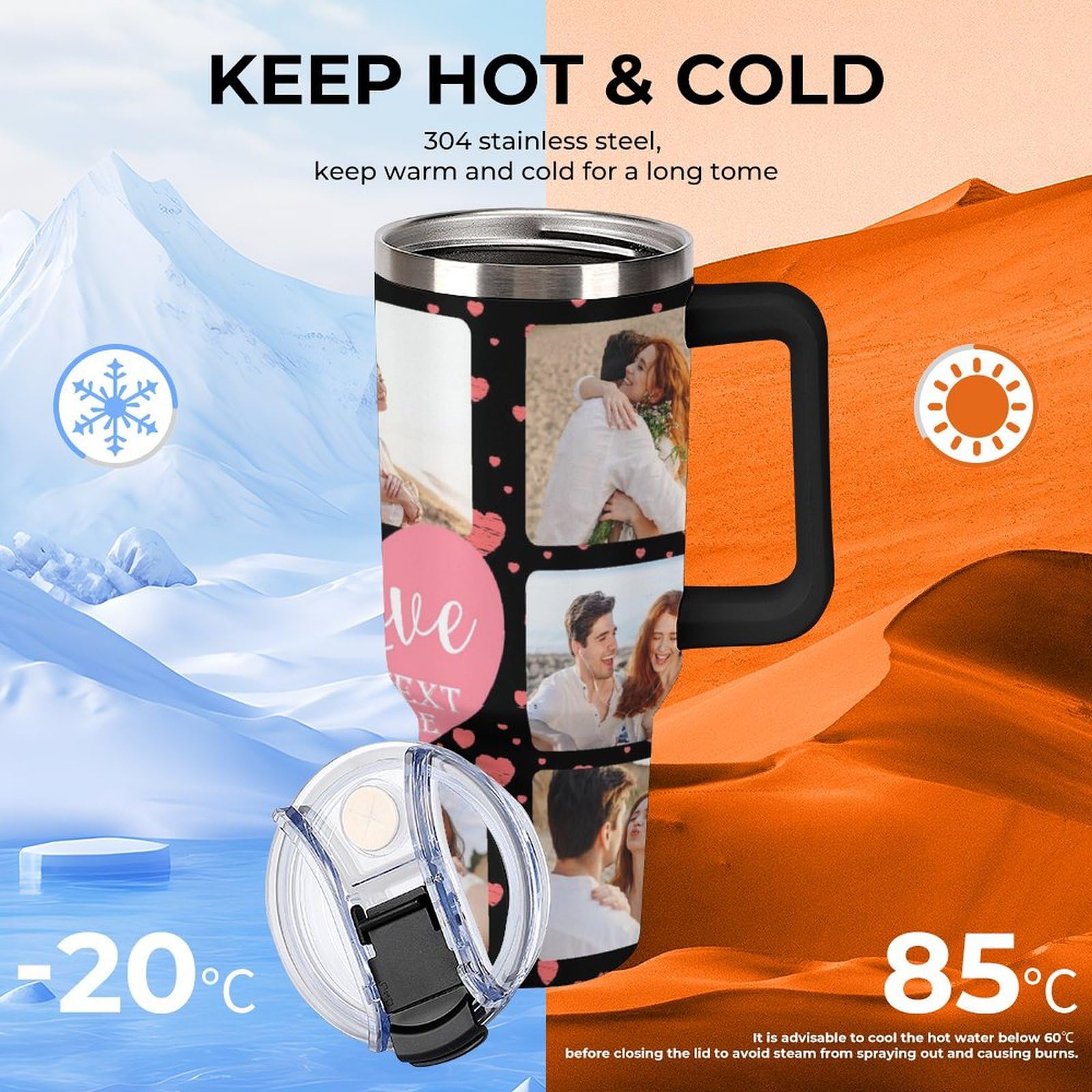 Personalized Tumbler Custom Insulated Travel Mug Custom Drinking Coffee Cup with Photos and Text 40oz Christmas Birthday Gift