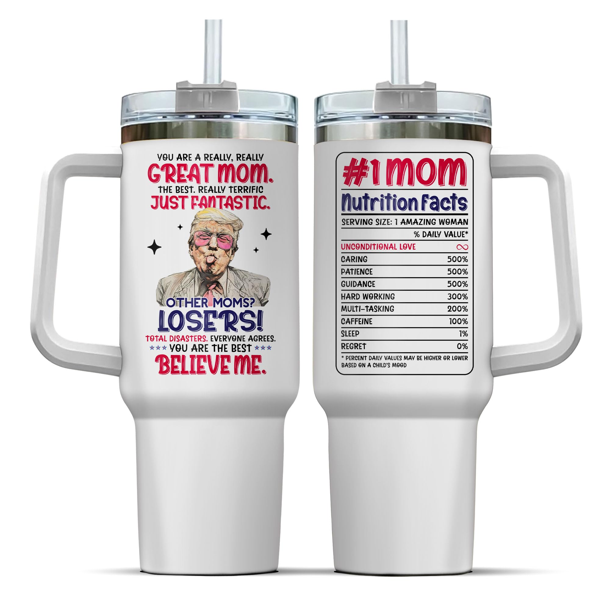 9SUNFLOWER To Modern Best Mothers Straws Mommy Ever Funny Cups Insulated Tumblers Cup Day Momma For, Trump Mom Nutrition Facts, Tumbler 40 Oz With Handle Lid And Straw, Trump Gifts