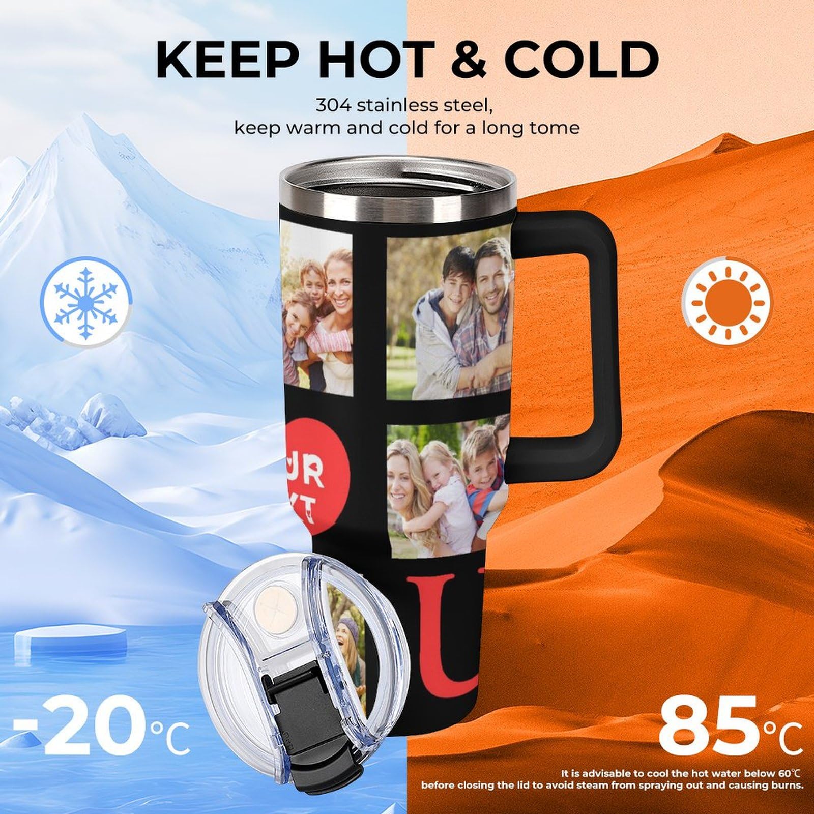Personalized Tumbler Custom Insulated Travel Mug Custom Drinking Coffee Cup with Photos and Text 40oz Christmas Birthday Gift