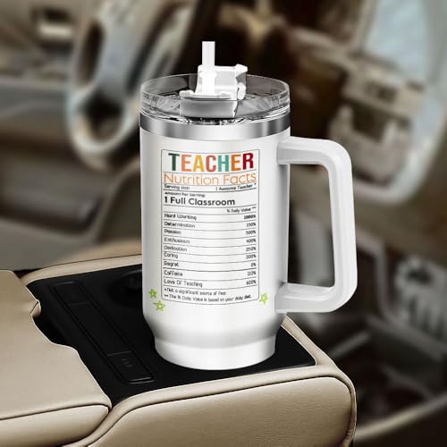 9SUNFLOWER Life Chaos Coordinator Teacher Nutrition Facts Insulated Cup, 40 Oz Tumbler With Handle, Lid and Straw
