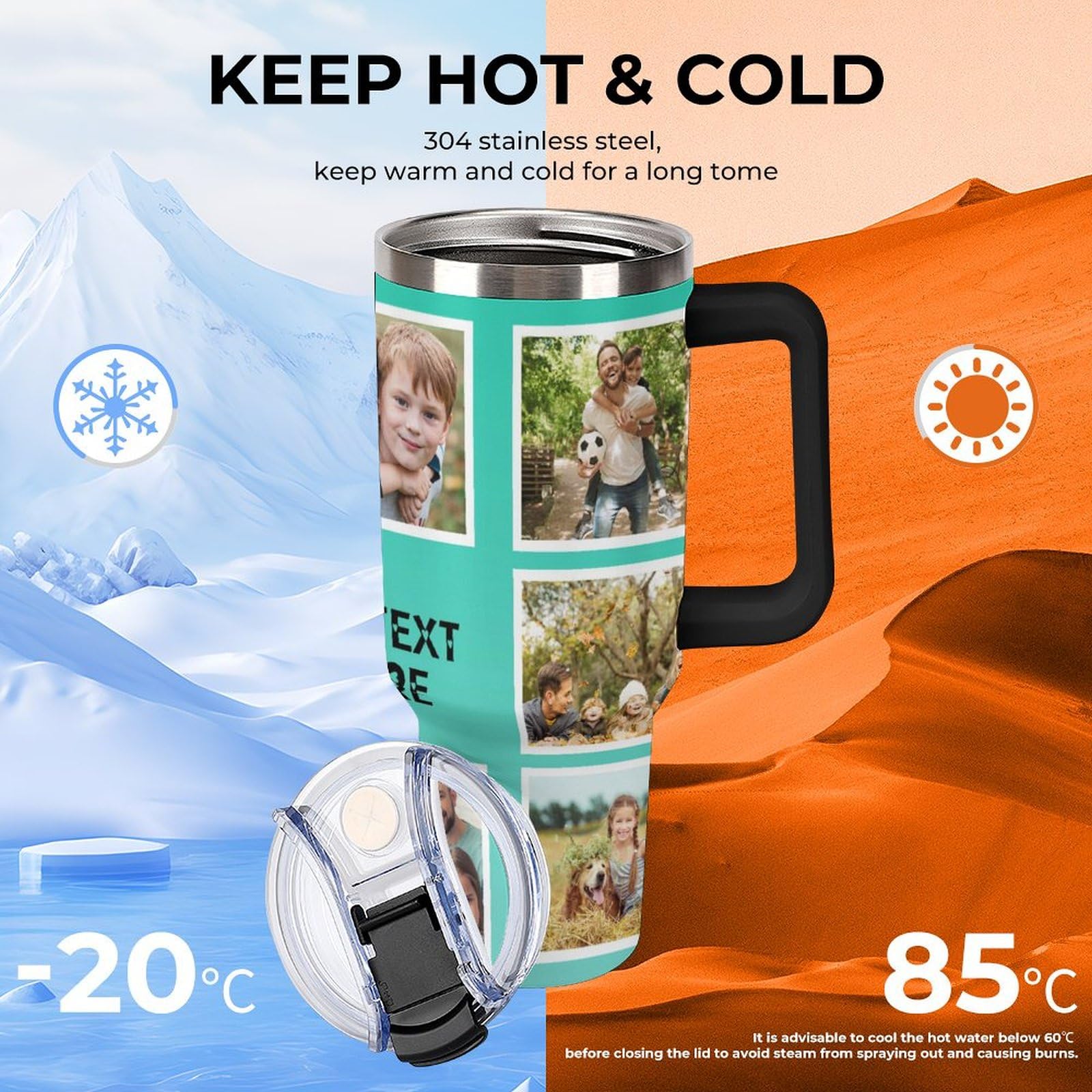 Artsadd Personalized 40oz Insulated Stainless Steel Tumbler with Photos and Text, Thermal Insulation, Spill-Proof Lid for Christmas or Any Occasion