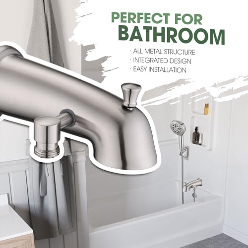 RAINREVIVE All Metal Tub Spout with Diverter for Hand Held Shower, Fits for Threaded 1/2" or 3/4" IPS, Bathtub Faucet with Shower Diverter Universal Tub Diverter Spout, Brushed Nickel