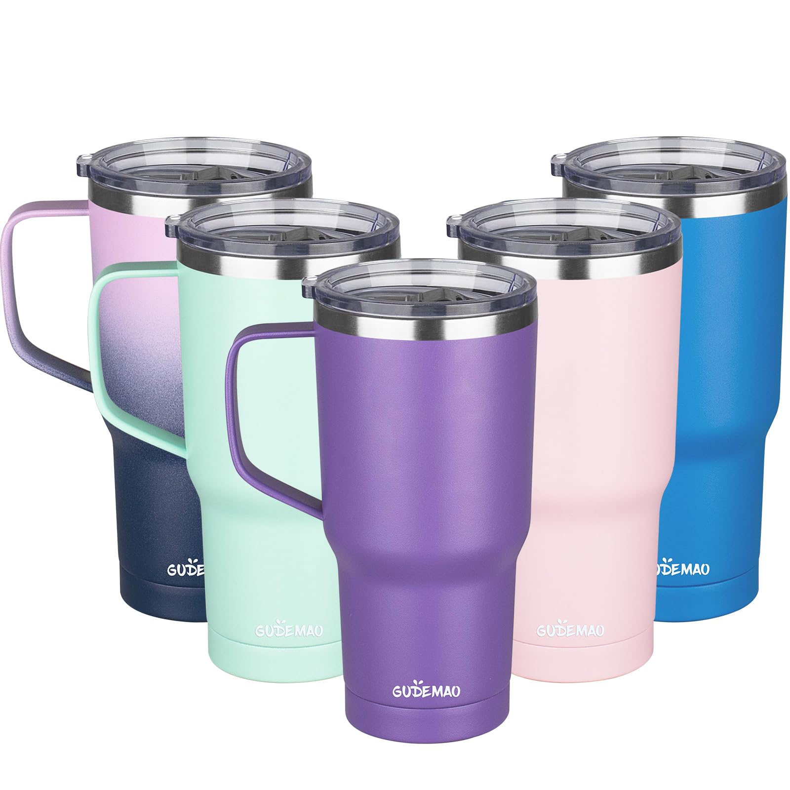 20 oz Insulated Coffee Mug with Ceramic Coating, Stainless Steel Travel Mug Tumbler with Handle Lid and Straw, Double Wall Leak-Proof Thermos Coffee Travel Mug Keeps Drink Hot and Cold (Purple)