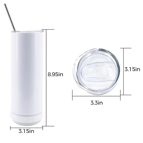 Lilsofee 12 Pack 20 OZ Sublimation Blank Tumblers Bulk Stainless Steels Double Vacuum Bluetooth Speaker Music Insulated Tumbler with Lid and Straw Heat Transfer Cup Multicolor