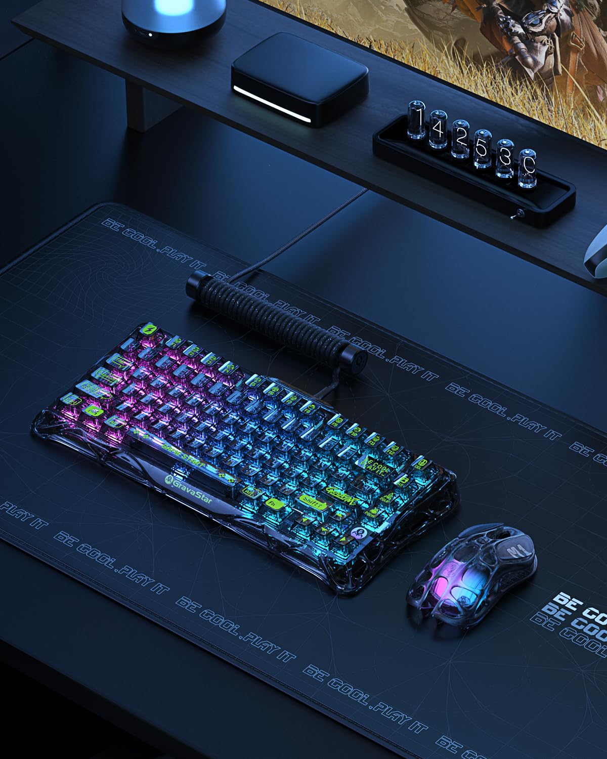 GravaStar Mercury K1 Lite 75% Mechanical Keyboard, Gasket Hot Swappable Gaming Keyboard, Pre-lubed Linear Switches, RGB Backlit Wireless Keyboard - Transparent Black