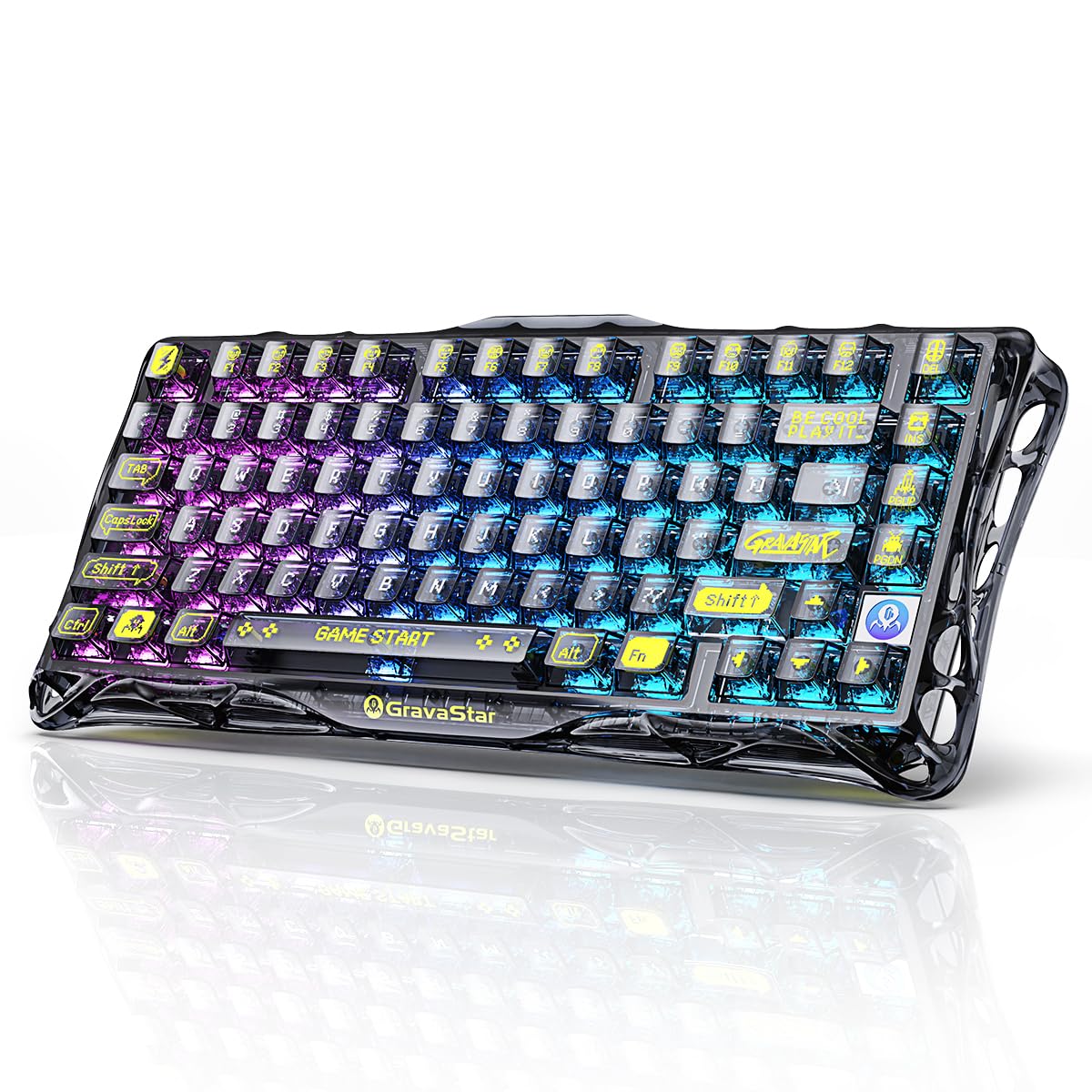 GravaStar Mercury K1 Lite 75% Mechanical Keyboard, Gasket Hot Swappable Gaming Keyboard, Pre-lubed Linear Switches, RGB Backlit Wireless Keyboard - Transparent Black