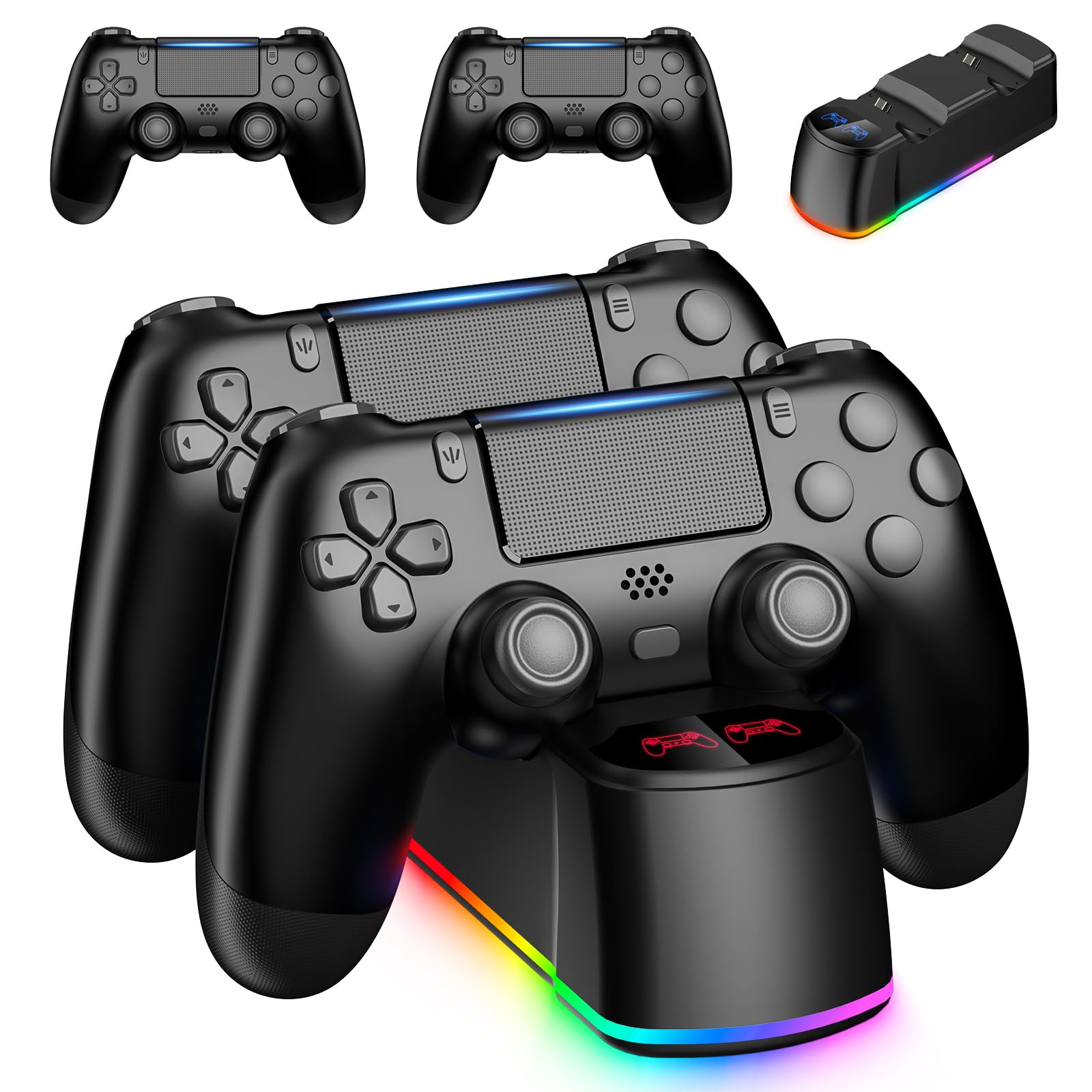 2 Pack Controllers with Charging Dock Station for PS4, Wireless Controller Compatible with PS4/Pro/Slim, with LED Charging Dock 2 Controller