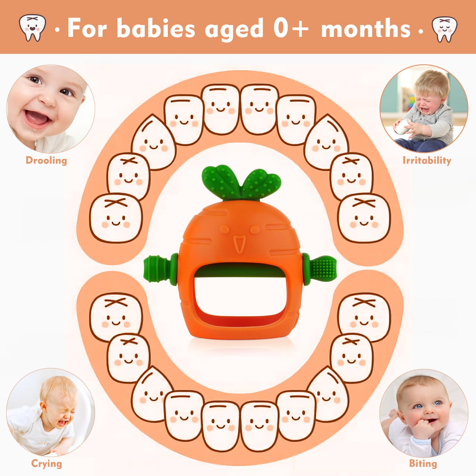 Chuya Easter Baby Teething Toys Teether for Babies 0-24 Months Carrot Hand Teethers Teething Relief Sore Gums Baby Toys for Infants