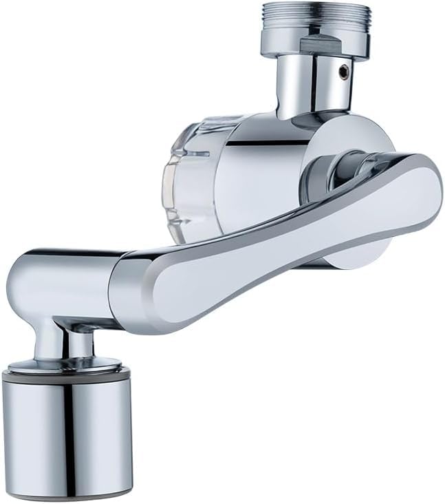 NIXTIDRA 1080° Rotating Faucet Extender with PP Cotton Filters, 2 Modes Swivel Robotic Arm Sink Aerator for Kitchen/Bathroom, 20mm/22mm Female and 24mm Male Thread Connection, Silver