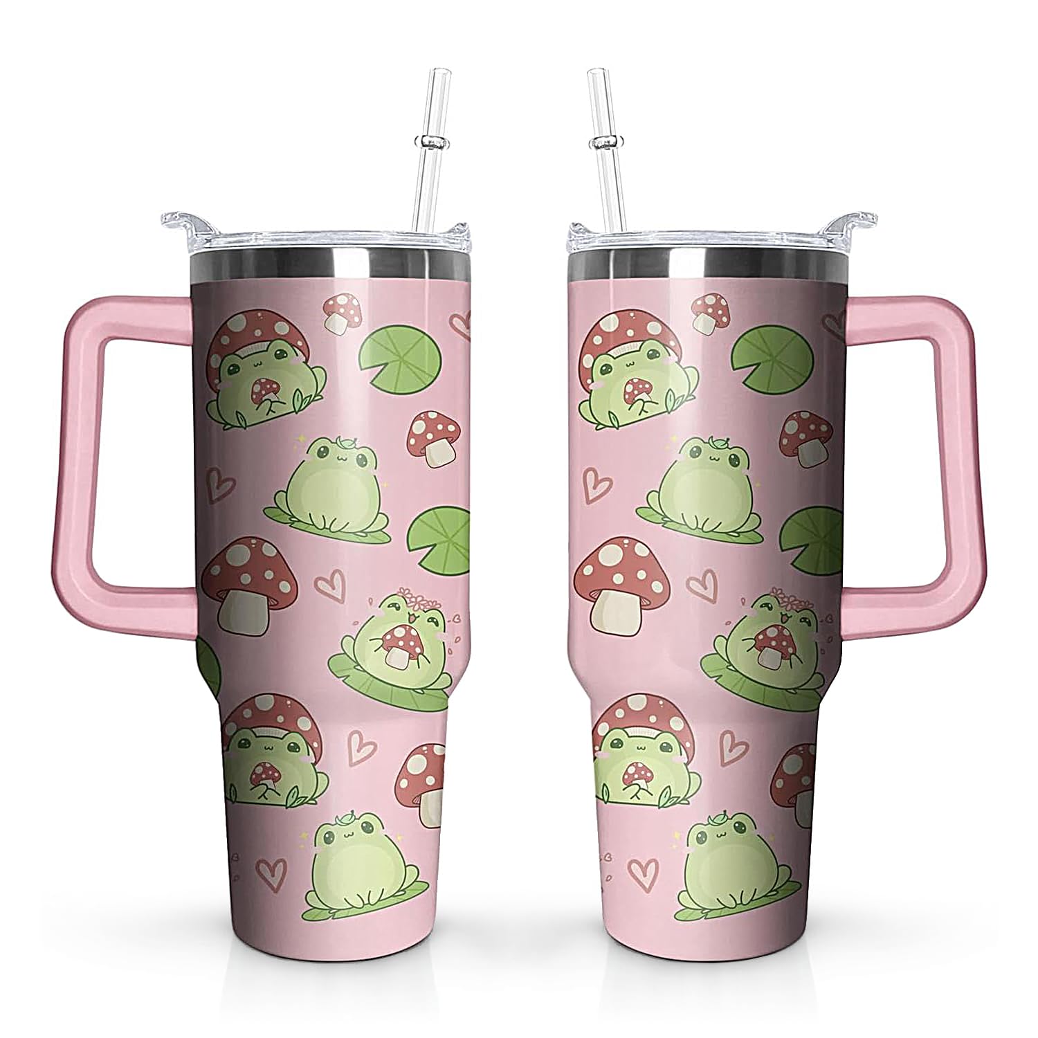 wxmbdzq 40 oz Frog Tumbler with Handle and Straw Lid,Leak Proof Travel Stainless Insulated Tumbler,Cup Holder Friendly,Perfect for Outdoor Travel Car and Sports