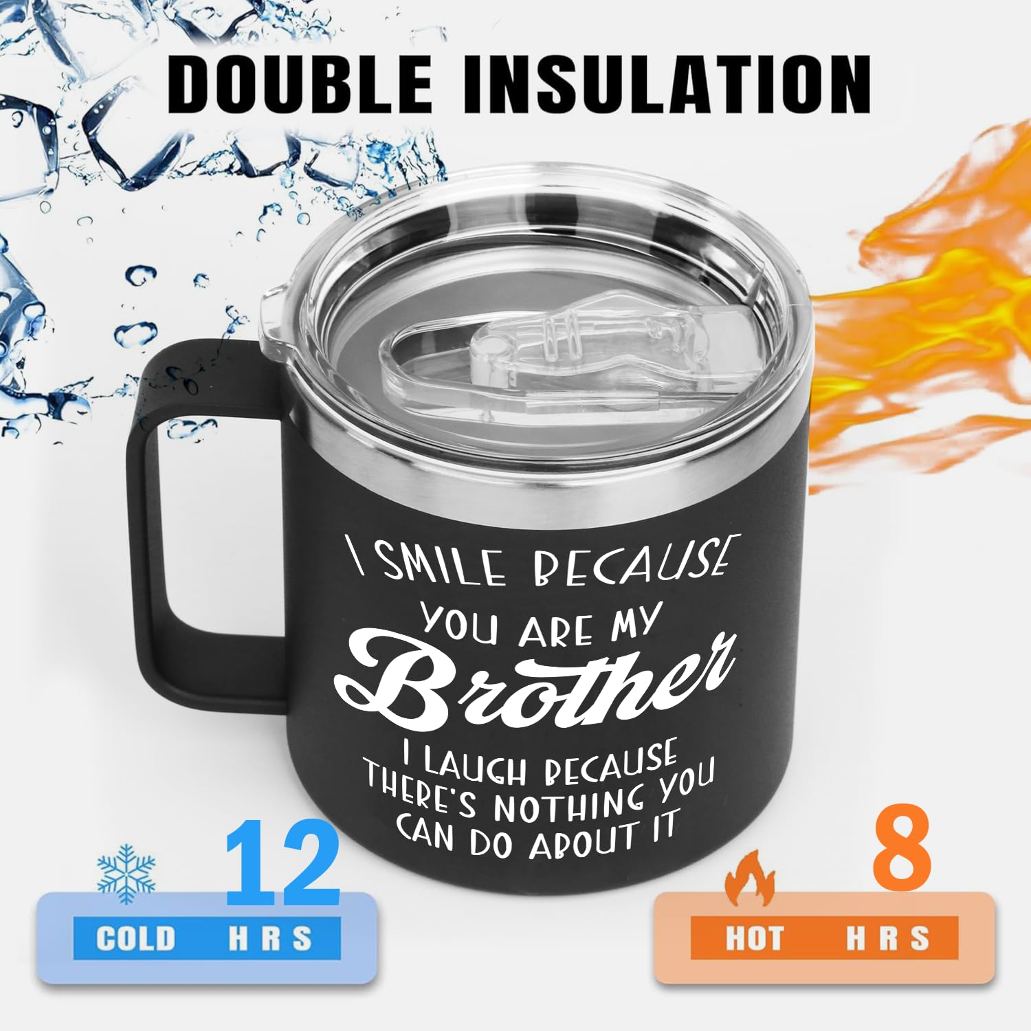 FROOBLEQUIRK 14 Oz Tumbler for Brother – Christmas, Birthday Present from Sister or Brother, Funny Drinkware for Him