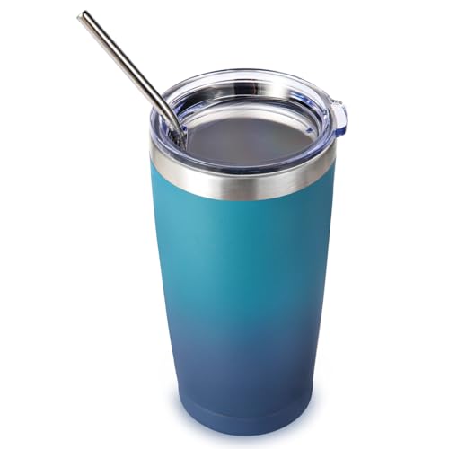 Volhoply 20oz Stainless Steel Tumbler with Lid and Straw,Double Wall Insulated Travel Iced Coffee Mug Fits Cup holder,Powder Coated Cups for Hot and Cold Drinks,Gifts for Women Men（Dark Night,1 Set）
