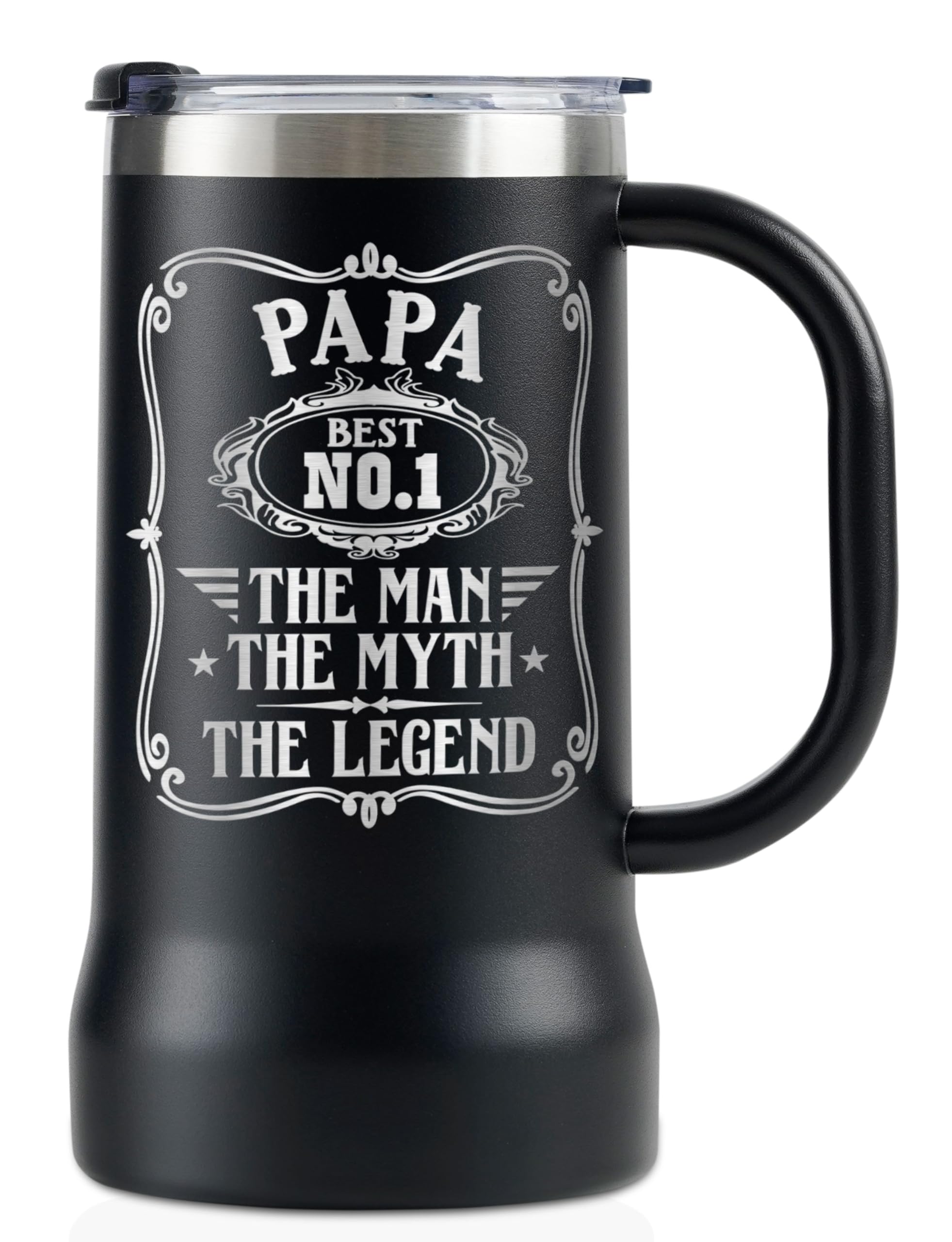 Onebttl Papa Gifts Stainless Steel Beer Stein Tumbler, 24oz Beer Mug with Lid for Father's Day, Christmas - Man Myth Legend