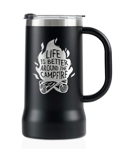Onebttl Camping Gifts for Men, Camper, Camping Lovers - Life Is Better Around The Camp Fire 24oz Stainless Steel Beer Mug 24oz Beer Stein