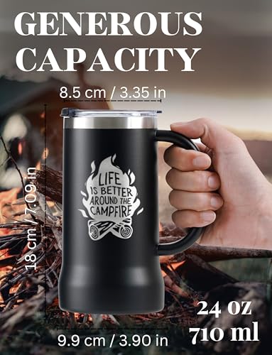 Onebttl Camping Gifts for Men, Camper, Camping Lovers - Life Is Better Around The Camp Fire 24oz Stainless Steel Beer Mug 24oz Beer Stein