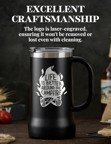 Onebttl Camping Gifts for Men, Camper, Camping Lovers - Life Is Better Around The Camp Fire 24oz Stainless Steel Beer Mug 24oz Beer Stein