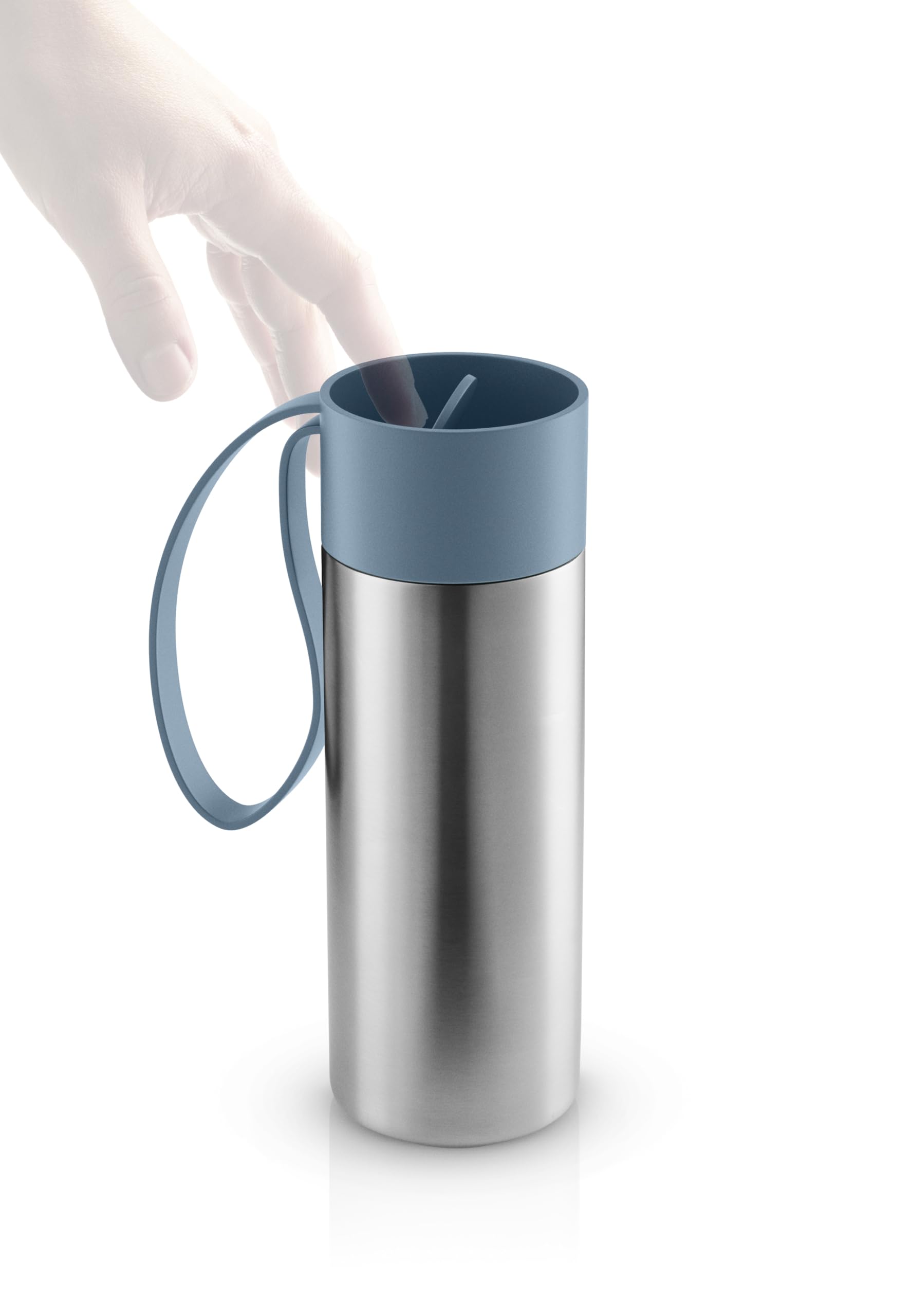 EVA SOLO | To Go Cup 0.35 L Dusty Blue | Double-Walled Thermo Cup with Vacuum Insulation | Stylish Danish Design with Practical Easy Grab Strap & Click Lid | Dusty Blue