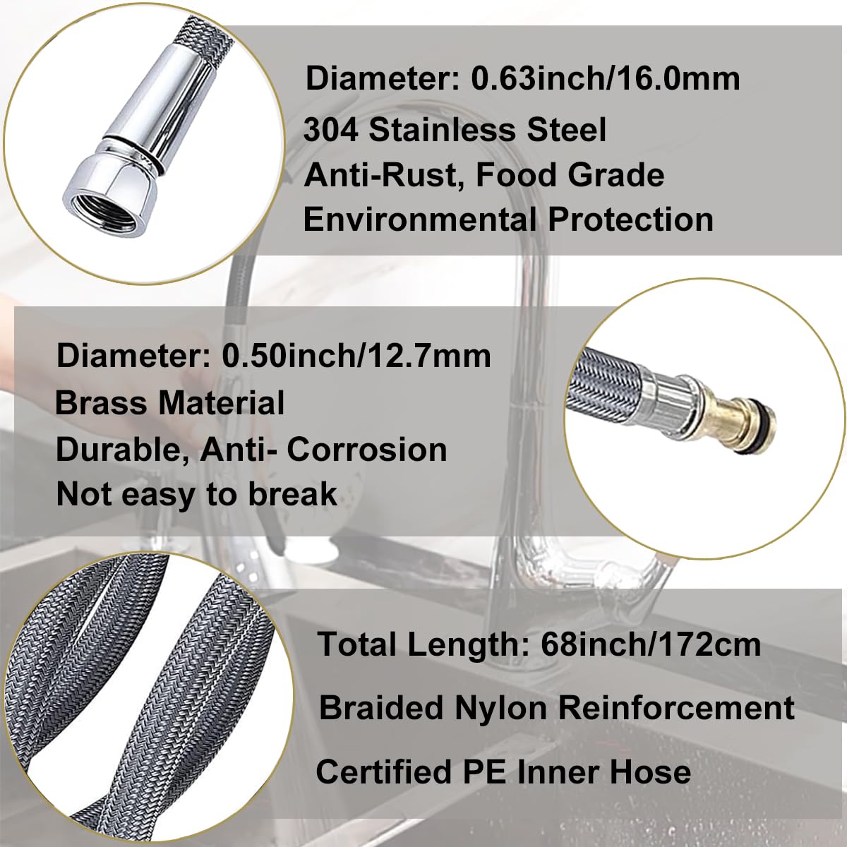 Moen 150259 Pull Down Hose Kit for Kitchen Sink Faucet - 68" Quick Connect Replacement Part Compatible With 150259/187108 Reflex