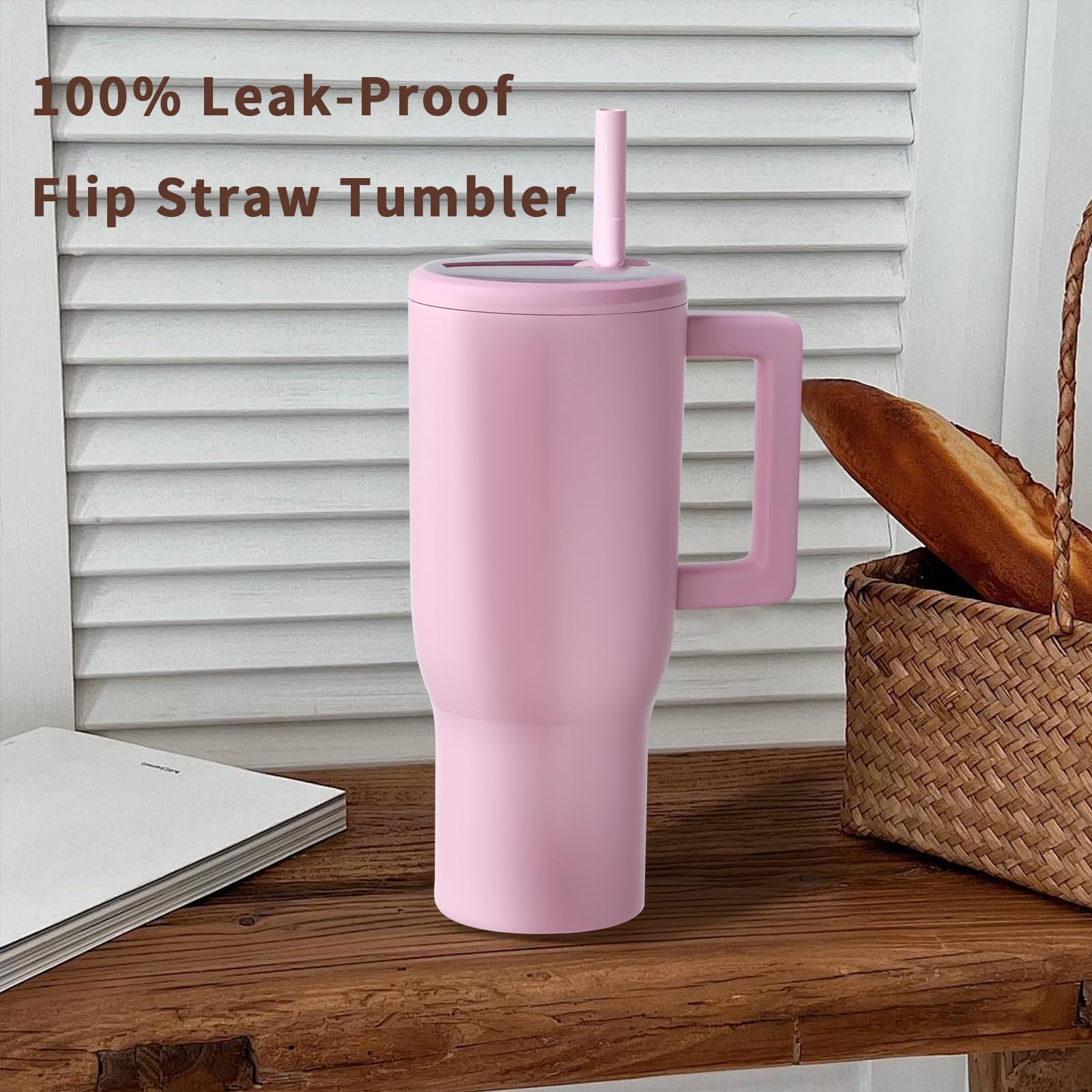 Barpertik 20 oz Tumbler with Handle Flip Straw,100% Leak Proof Water Bottle,Insulated Cup Reusable Stainless Steel & Coffee Mug,Travel Mug,Gifts, Pink Sugar