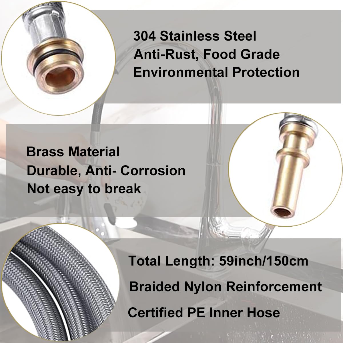 88624000 Pull-out Kitchen Faucet Hose Replacement for Hansgrohe, 59 inches Pull-down Spray Hose Replacement