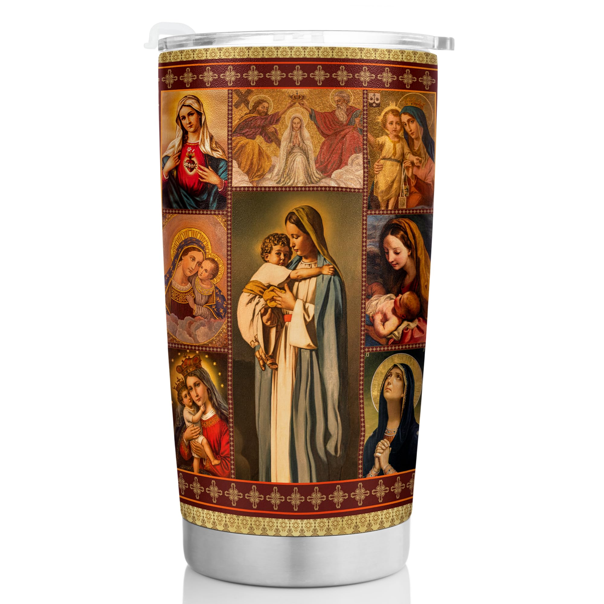 Catholic Gifts for Women, Virgin Mary Tumbler 20oz Stainless Steel Travel Cup Double Wall Insulated Coffee Mugs with Splash-proof Lid, Unique Religious Christian Believers Blessings Gift