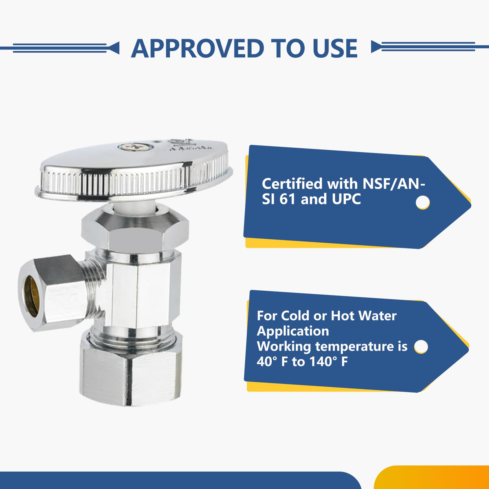 2-Pack GUOFIS Angle Stop Valve with Multi-Turn,1/2-Inch Nominal (5/8" OD) Compression x 3/8-Inch OD Compression Water Shut-off Valves(LF Brass Chrome Plate)