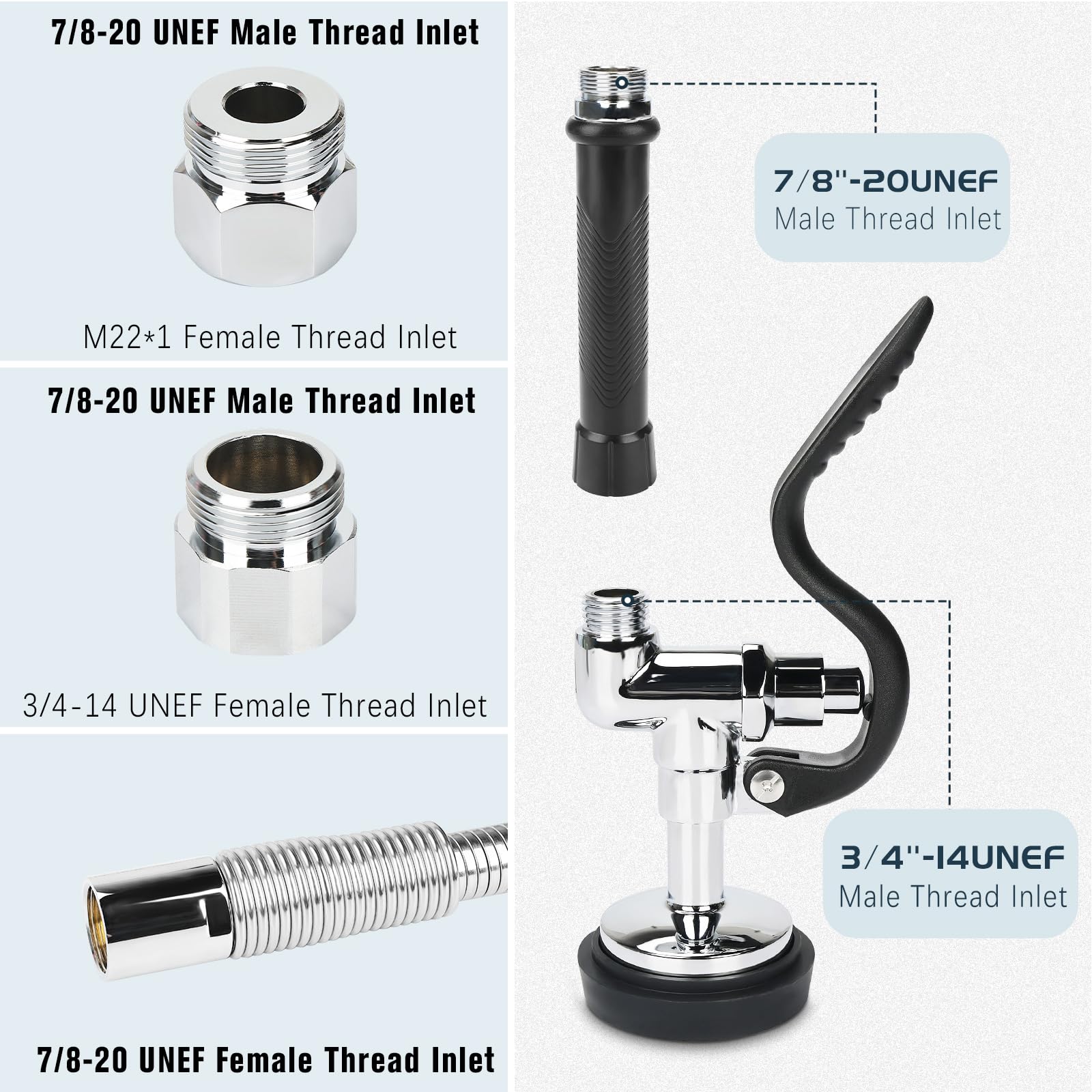 Spray Valve with 45” Commercial Sink Sprayer Hose and Pre Rinse Hose Spring, Pre Rinse Sprayer with Flexible Stainless Steel Hose & Spring Assembly for Commercial Kitchen Faucets (Black)