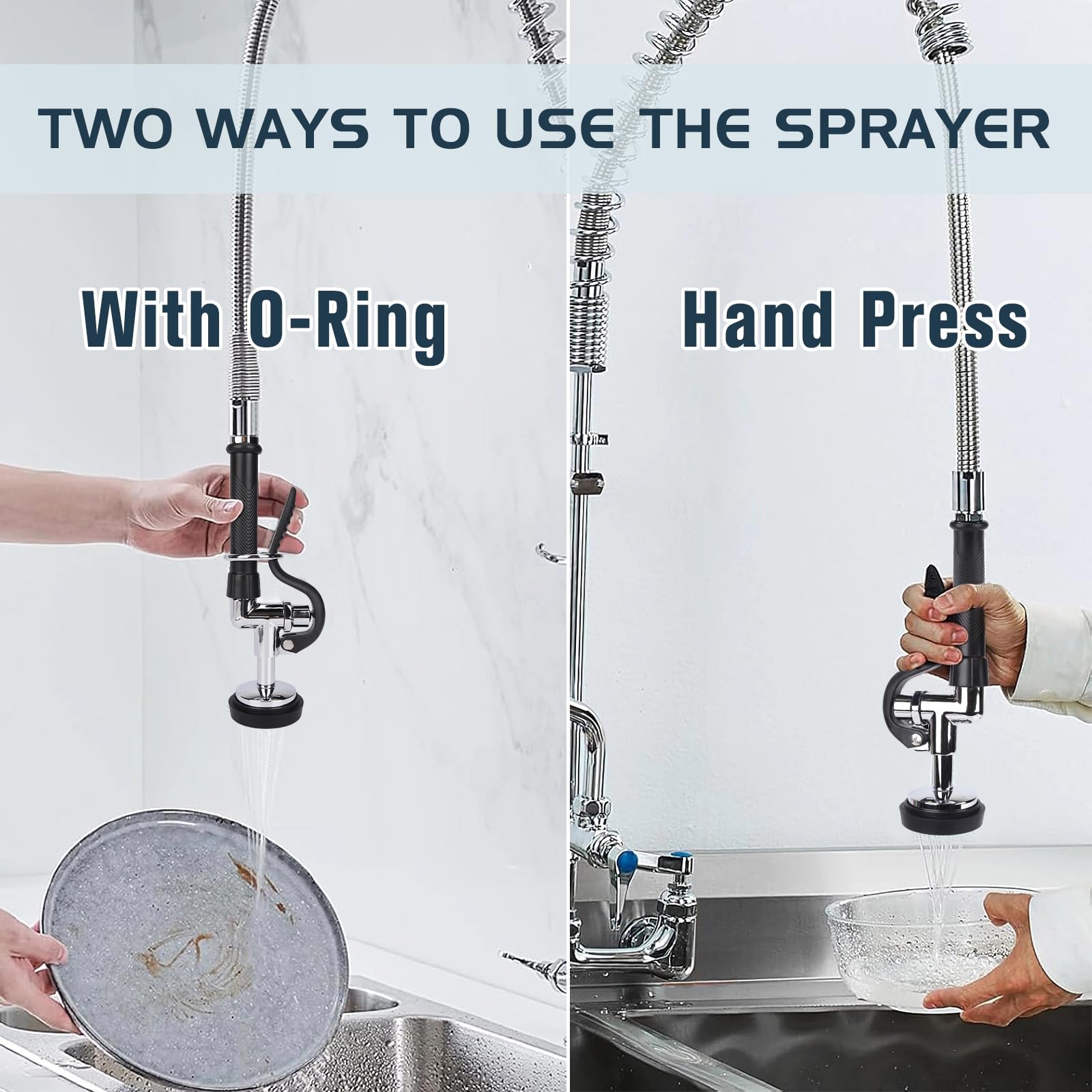 Spray Valve with 45” Commercial Sink Sprayer Hose and Pre Rinse Hose Spring, Pre Rinse Sprayer with Flexible Stainless Steel Hose & Spring Assembly for Commercial Kitchen Faucets (Black)