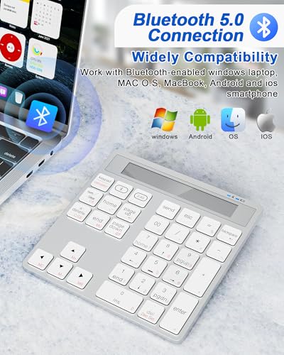 Bluetooth Number Pad with Calculator - Bluetooth + 2.4G Wireless Numeric Keypad Slim 34-Key Portable External Numpad Keyboard Data Entry & Calculate 2 in 1 for Laptop MacBook