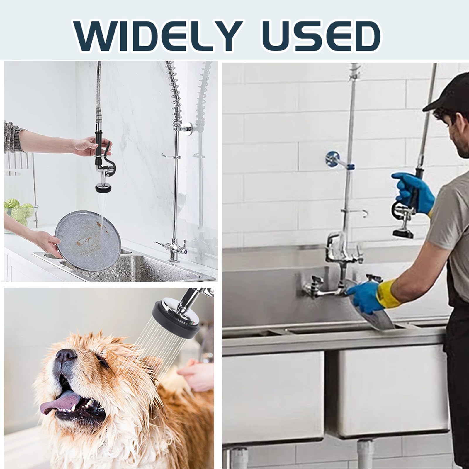 Spray Valve with 45” Commercial Sink Sprayer Hose and Pre Rinse Hose Spring, Pre Rinse Sprayer with Flexible Stainless Steel Hose & Spring Assembly for Commercial Kitchen Faucets (Black)