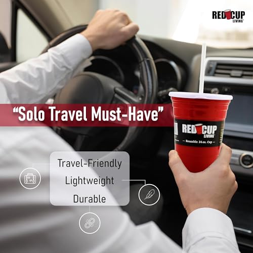 Red Cup Living 24 Oz Insulated Tumbler with Straw & Lid – Reusable Double Wall Travel Cup, Spill-Proof for Hot & Cold Drinks, Large Plastic Big Grip Easter Celebration Glass for Men & Women