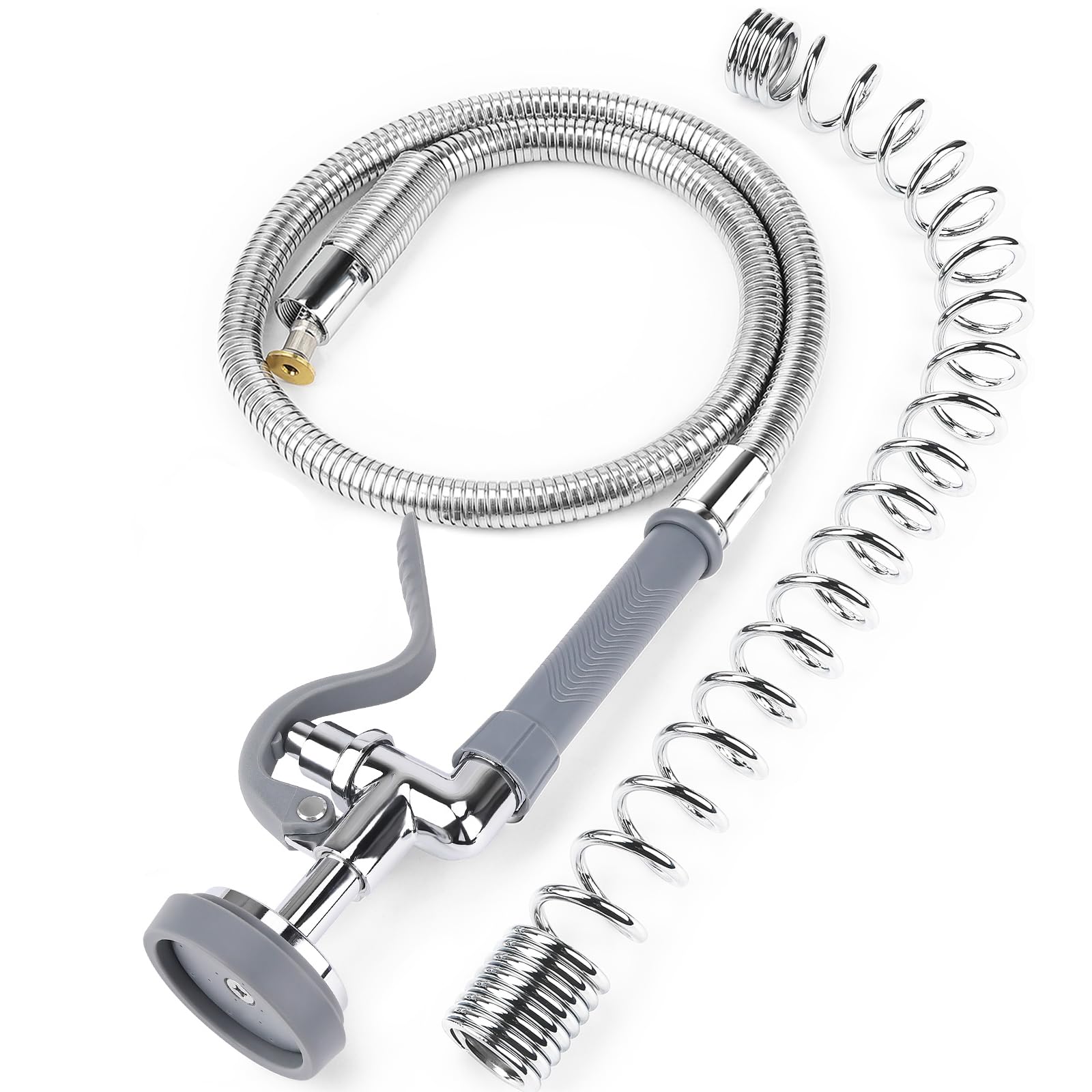 Spray Valve with 38β Commercial Sink Sprayer Hose and Pre Rinse Hose Spring, Pre Rinse Sprayer with Flexible Stainless Steel Hose & Spring Assembly for Commercial Kitchen Faucets (Grey)