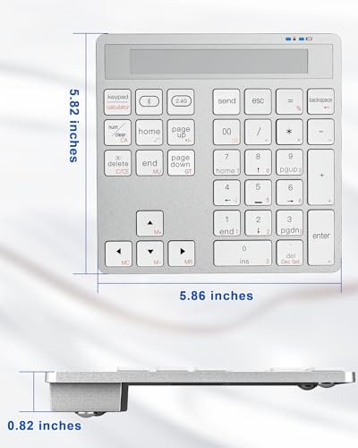 Bluetooth Number Pad with Calculator - Bluetooth + 2.4G Wireless Numeric Keypad Slim 34-Key Portable External Numpad Keyboard Data Entry & Calculate 2 in 1 for Laptop MacBook