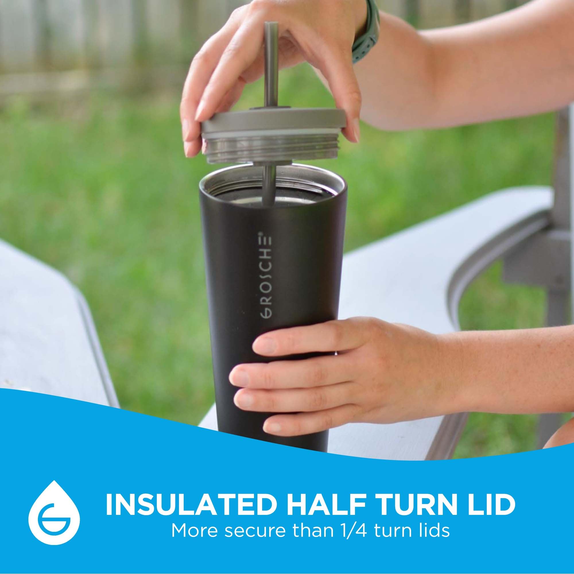 GROSCHE Jasper 23oz Tumbler with straw. Extreme Insulation, Classy Design, Built to Last, Insulated Stainless Steel Tumbler with Lid and Straw - Black