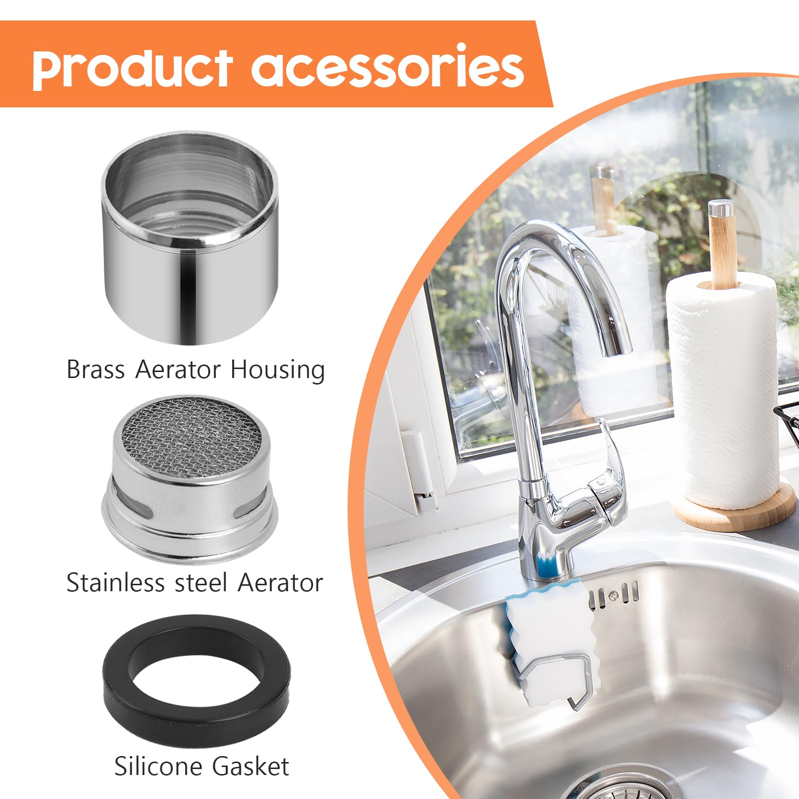 Faucet Aerator for Kitchen and Bathroom Sink, 8 Pcs Female Thread Chrome Brass 55/64 Inch 22mm Filter With Gasket