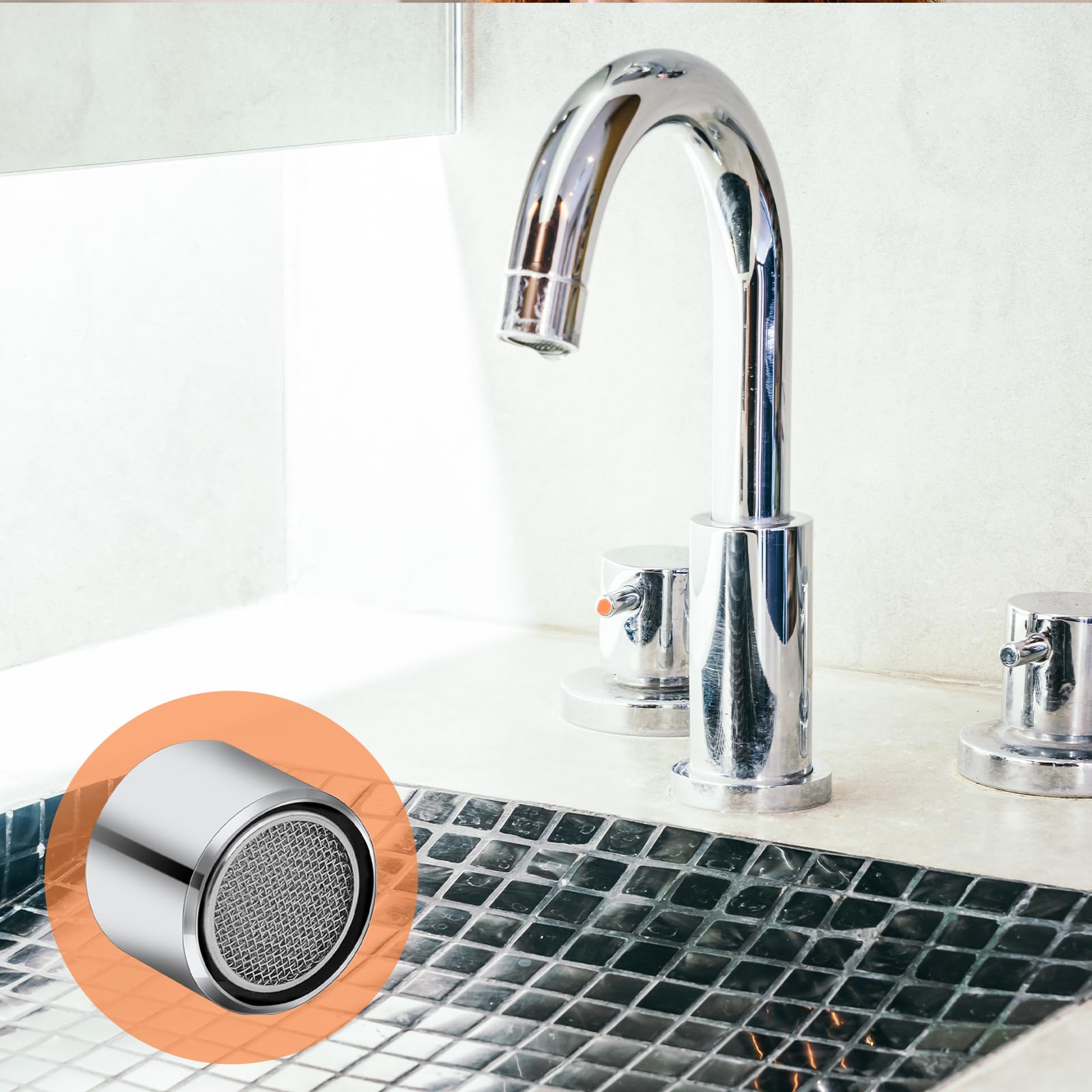 Faucet Aerator for Kitchen and Bathroom Sink, 8 Pcs Female Thread Chrome Brass 55/64 Inch 22mm Filter With Gasket