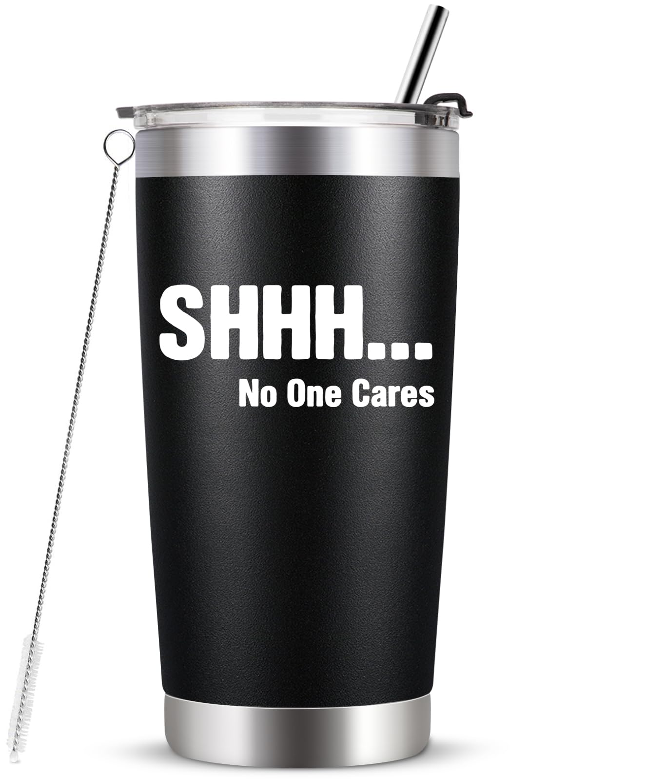 KOOLDRINK Shhh No One Cares Tumbler -Sarcastic Funny Saying Gifts for Women Men-Christmas Birthday Gifts for Dad,Best Friends,Coworkers-Stainless Steel Insulated Coffee Mug Black 20oz