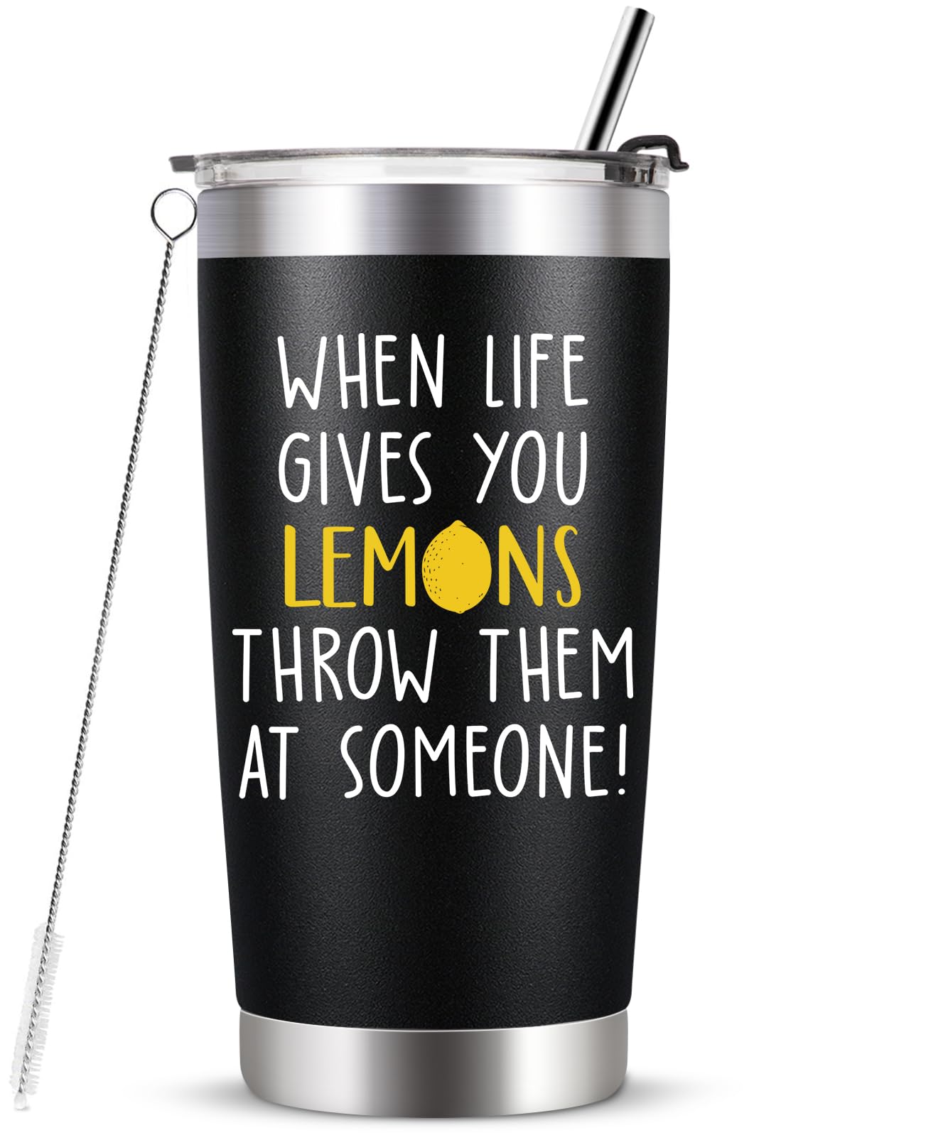 KOOLDRINK When Life Gives You Lemon Throw Them at Someone Tumbler-Inspirational Gifts for Women Men-Funny Christmas Gifts for Coworker,Boss Lady-Birthday Gifts ideas Black 20oz