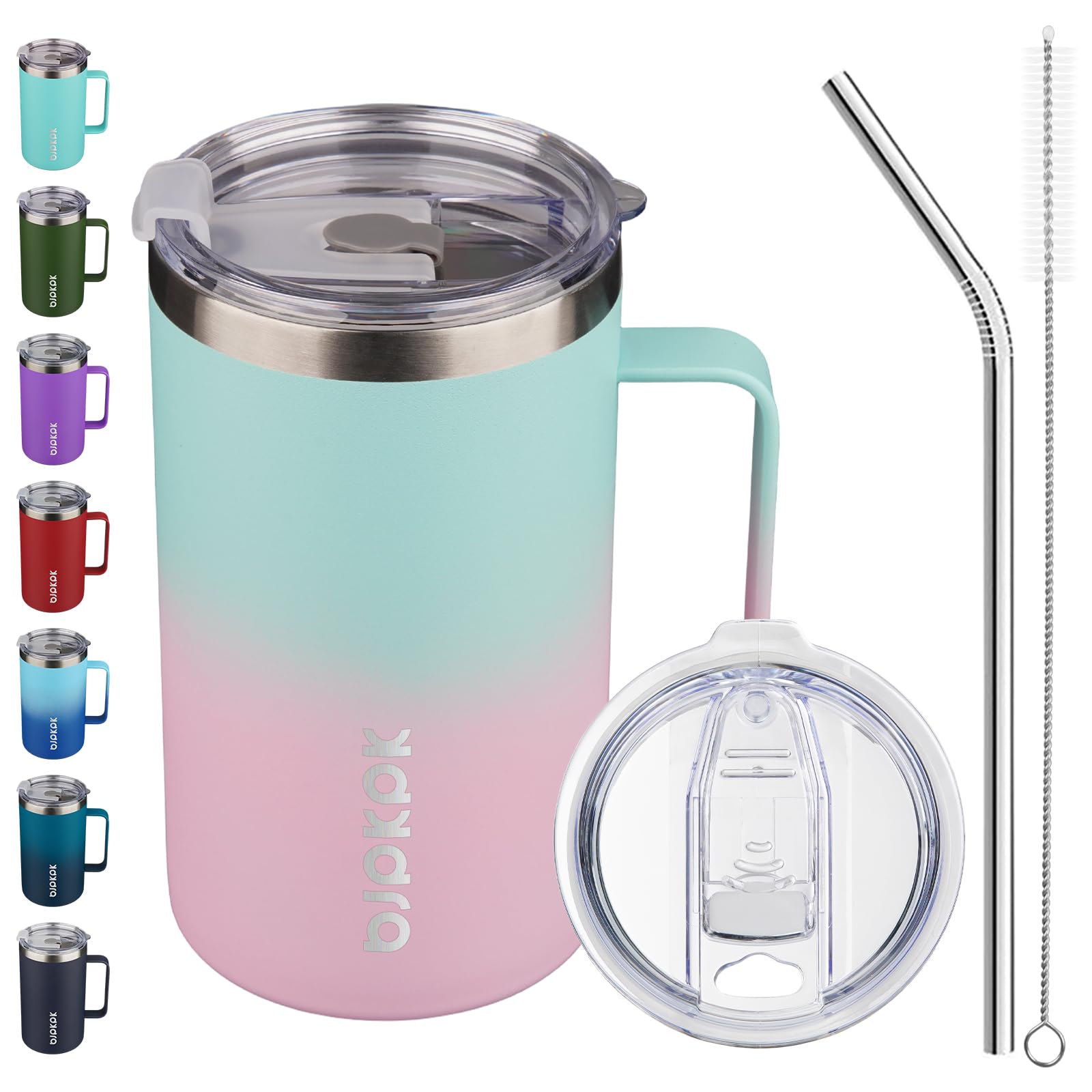 BJPKPK Insulated Coffee Mug with 2 Lids, 25oz Stainless Steel Insulated Tumbler with Handle, Double Wall Vacuum Coffee Cup, BPA Free Leak Proof Thermos for Travel & Home, Marshmallow