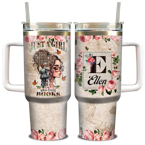WAZONE Personalized Book Lovers Coffee 40 Oz Insulated Stainless Steel Tumblers with Handle and Straw Cups Custom Birthday Christmas Gifts for Bookholic Friends Besties Soul Sisters Brothers