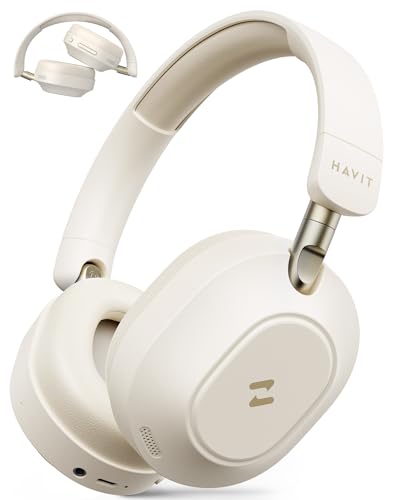 havit NC01 Active Noise Cancelling Headphones, Folding Design Headphones Wireless Bluetooth, 80H Playtime, Hi-Res Audio Custom EQ via App Super Bass for Airplane Traffic Home