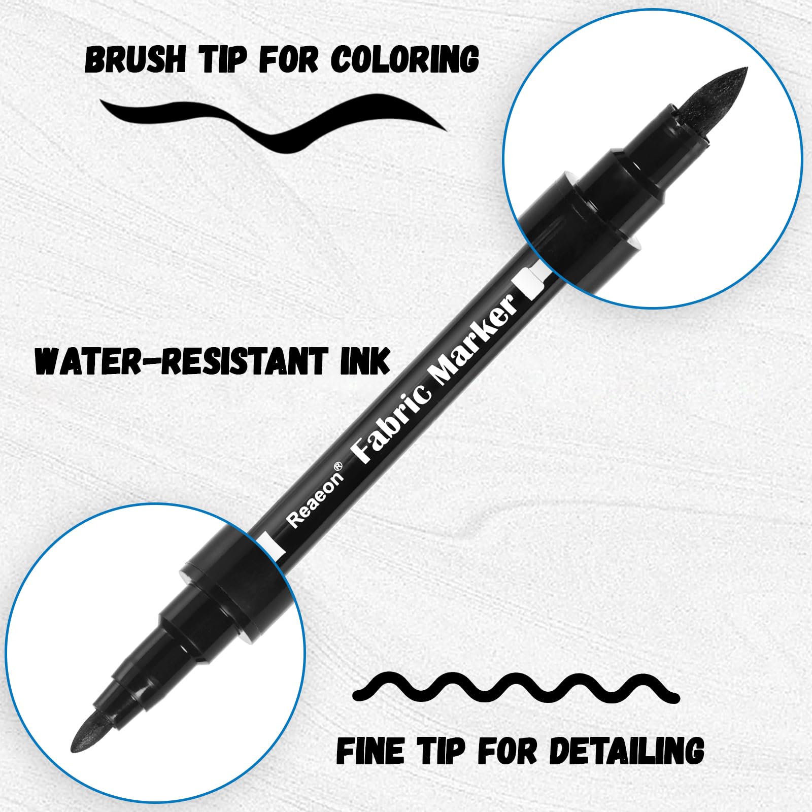 Reaeon Black Fabric Markers, Dual Tip Fabric Paint Markers, Permanent Fabric Pens for Clothes, T Shirts, Canvas, Bags (6pack)
