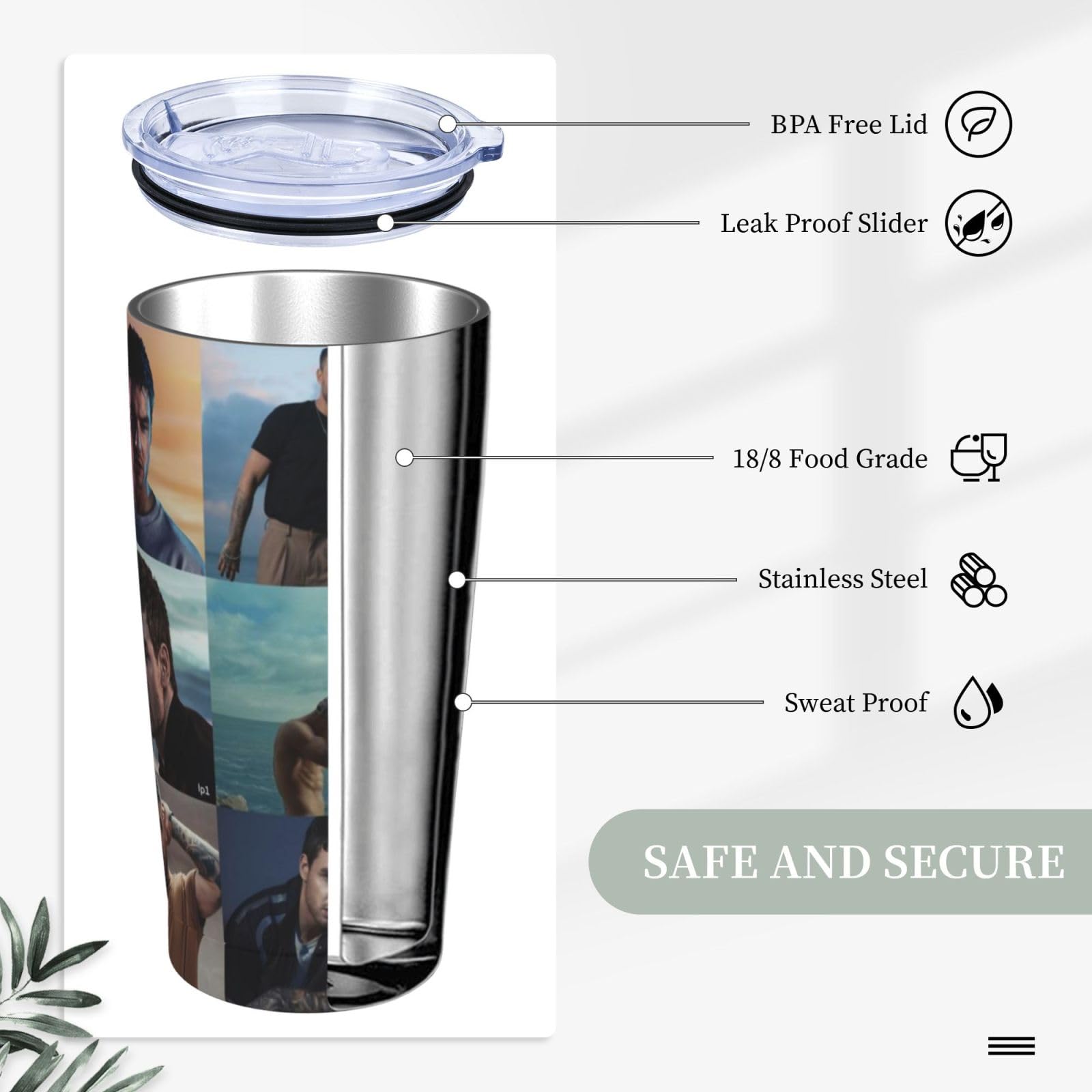 UALWORY Liam Music Payne Tumbler Cup 20oz Travel Coffee Mug with Lid and Straw Stainless Steel Insulated Mugs