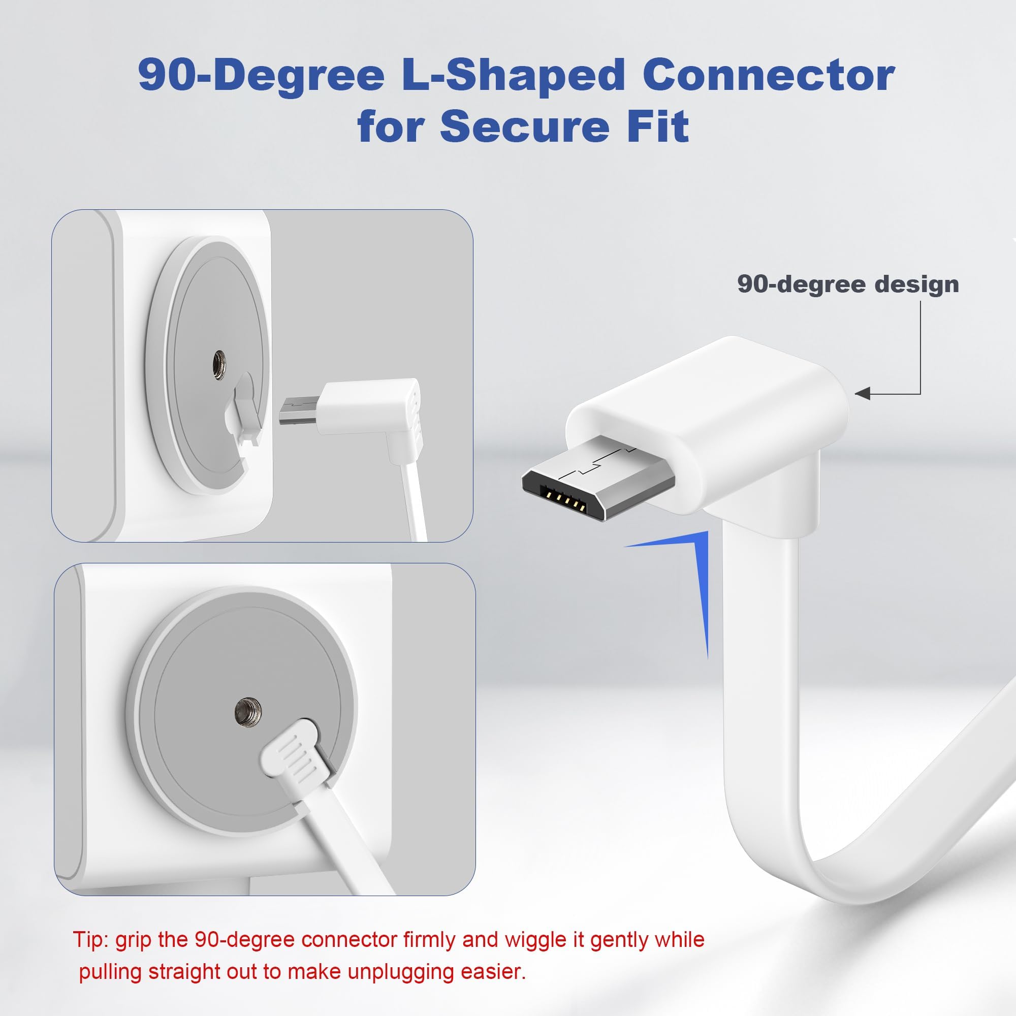 Itramax WYZE Cam Pan V3 Power Cable 20FT 2Pack,Micro USB Extension Cord 90 Degree Charger Adapter L-Shaped Long Flat Charging for WYZE Pan V3 Outdoor Camera No Support Data Transfer,White 15 25 30 FT