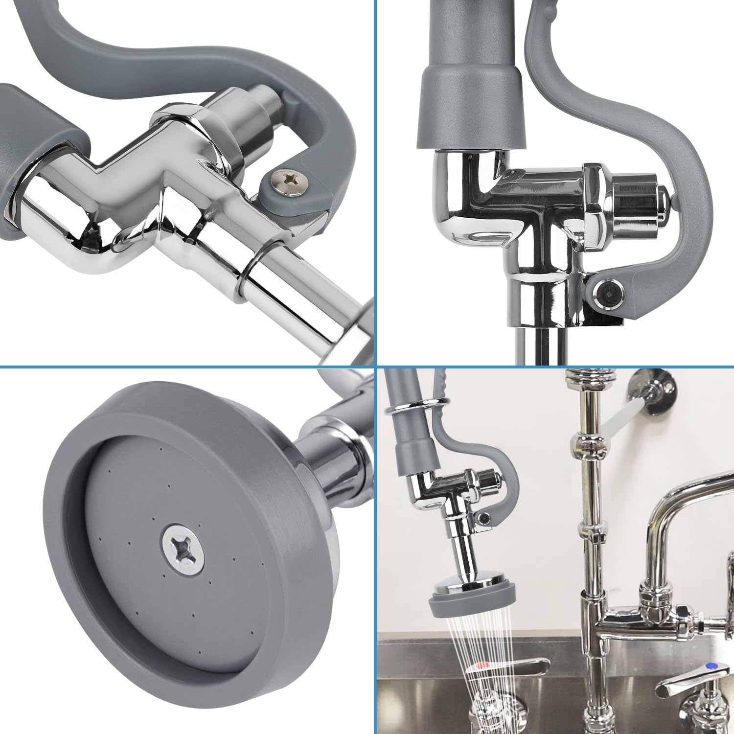 Pre Rinse Spray Valve with Stainless Hose 44inch Flexible Commercial Sink Faucet Replacement Kit 1.42GPM High Pressure Restaurant Dish Sprayer for Wall/Deck Mount Industrial Kitchen Faucets