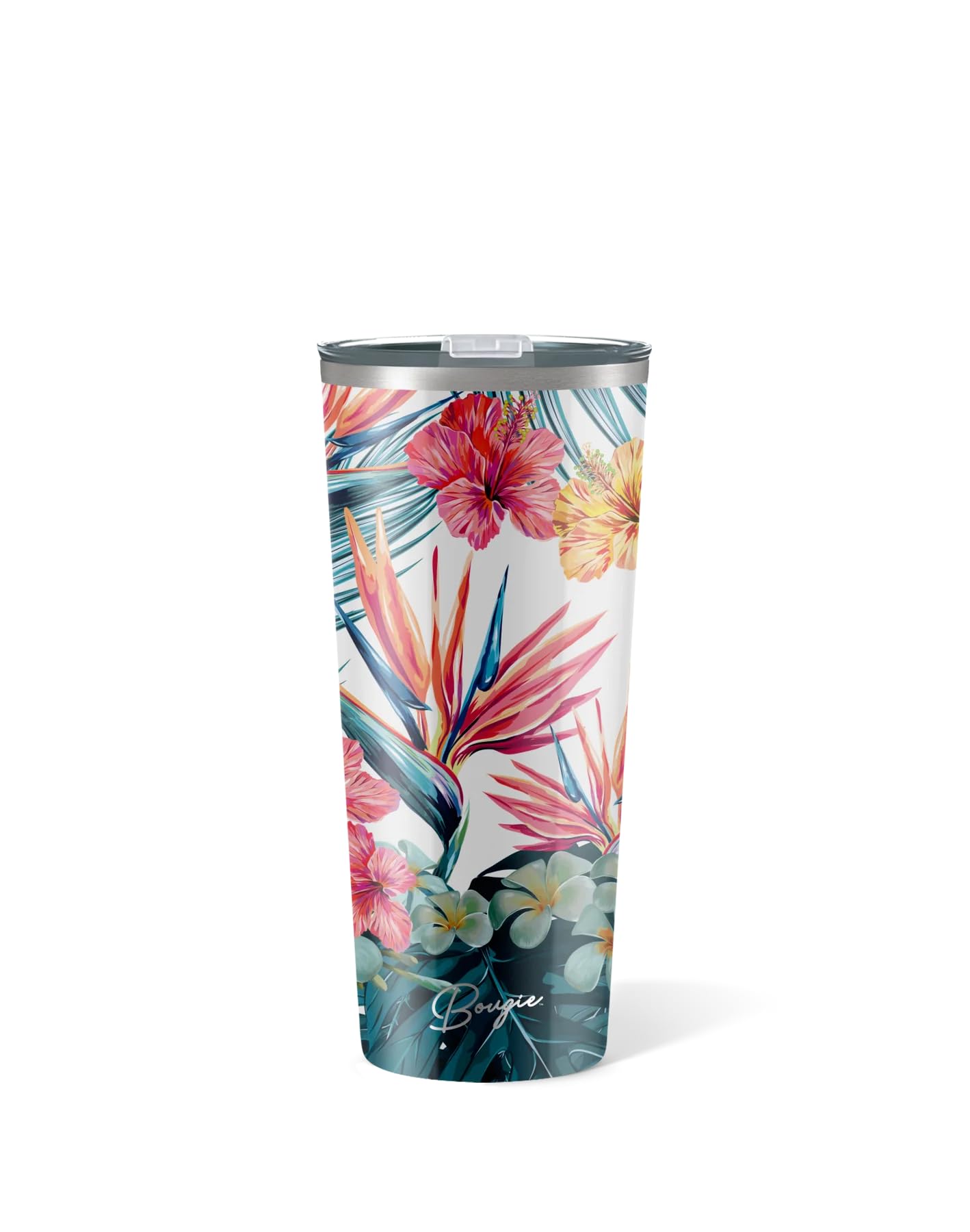 Bougie Hibiscus Insulated Tumbler, Gift Tube, 22-Ounces, Stainless Steel, Multicolor, Kitchen Décor