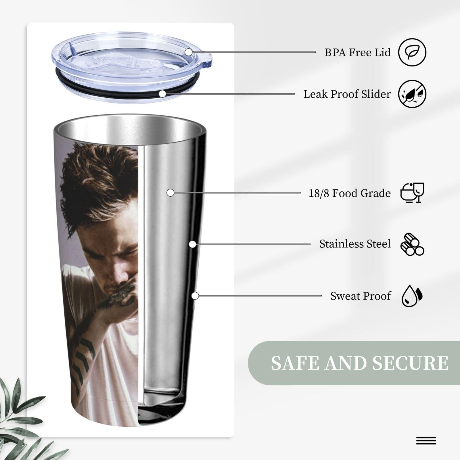 UALWORY Liam Music Payne Tumbler Cup 20oz Travel Coffee Mug with Lid and Straw Stainless Steel Insulated Mugs