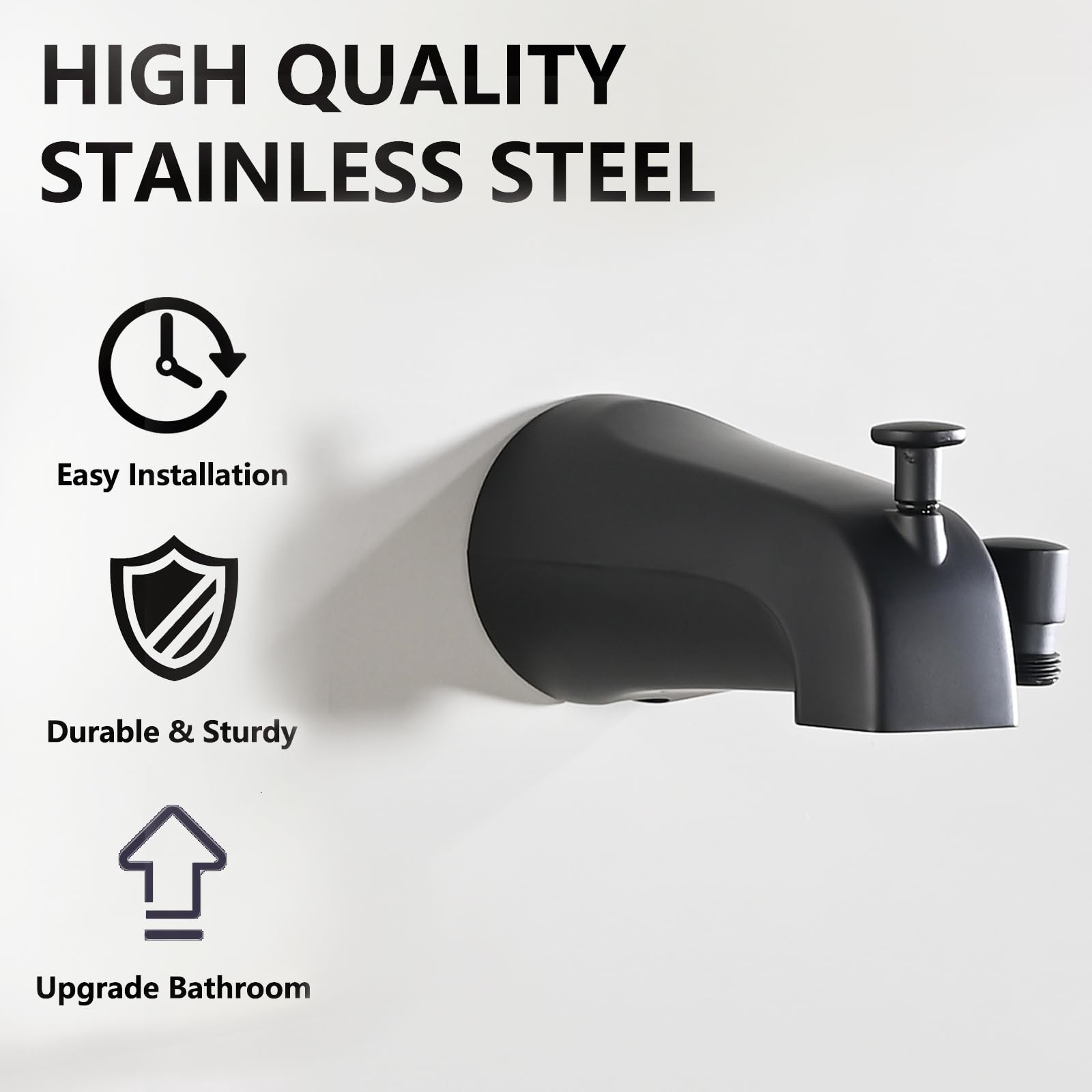 Sperwoesy All Metal Tub Spout with Diverter Matte Black, Fits 1/2” or 3/4" Threaded Pipes, Bathtub Faucet with Shower Diverter for Convenient Water Control